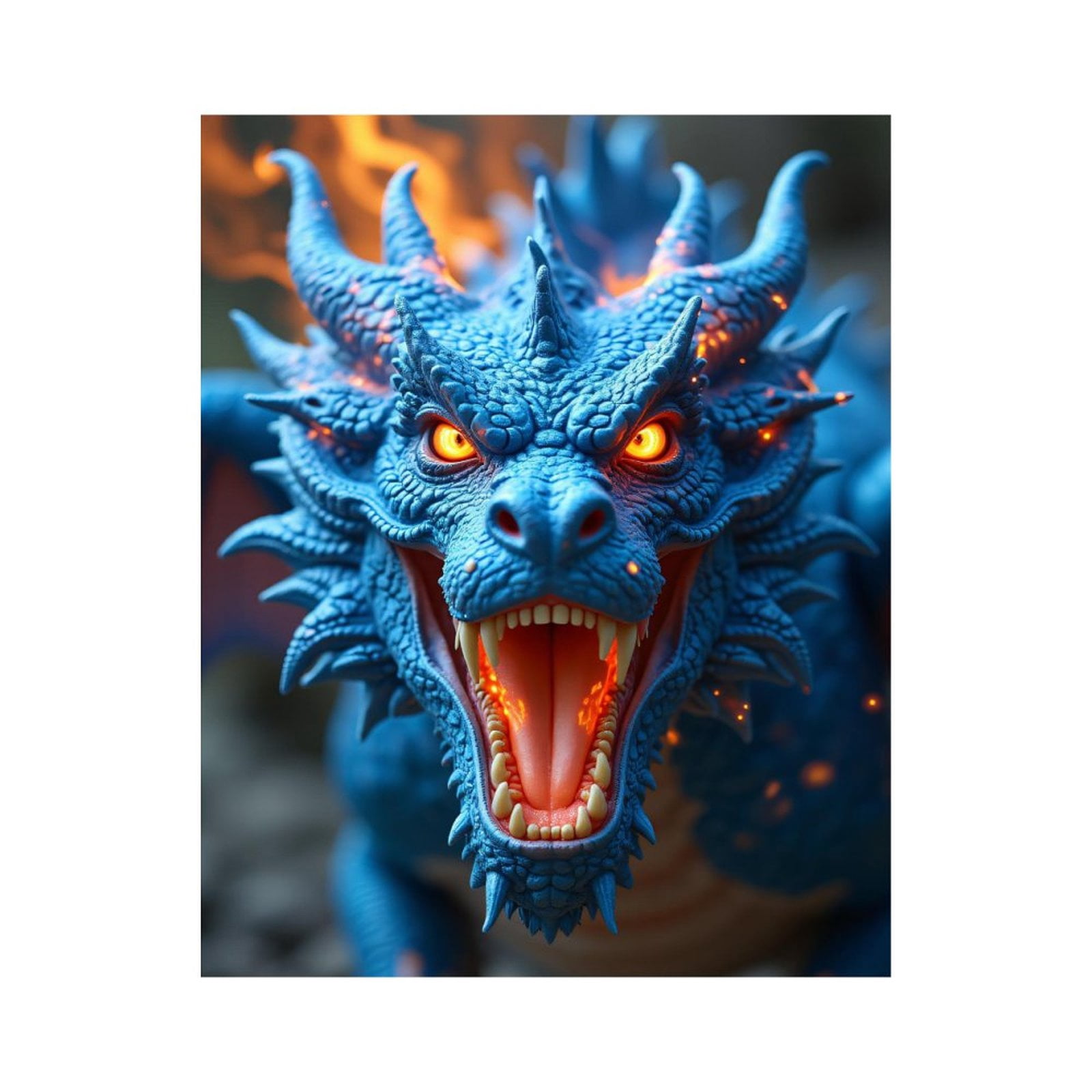 Paint by Numbers Kit for Adults, Blue Fiery Dragon Roaring Blaze Paint ...