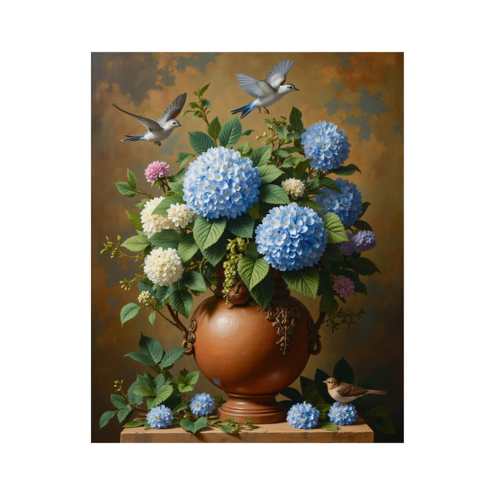 Paint by Numbers Kit for Adults, Blue Hydrangeas Vase Birds Painting ...