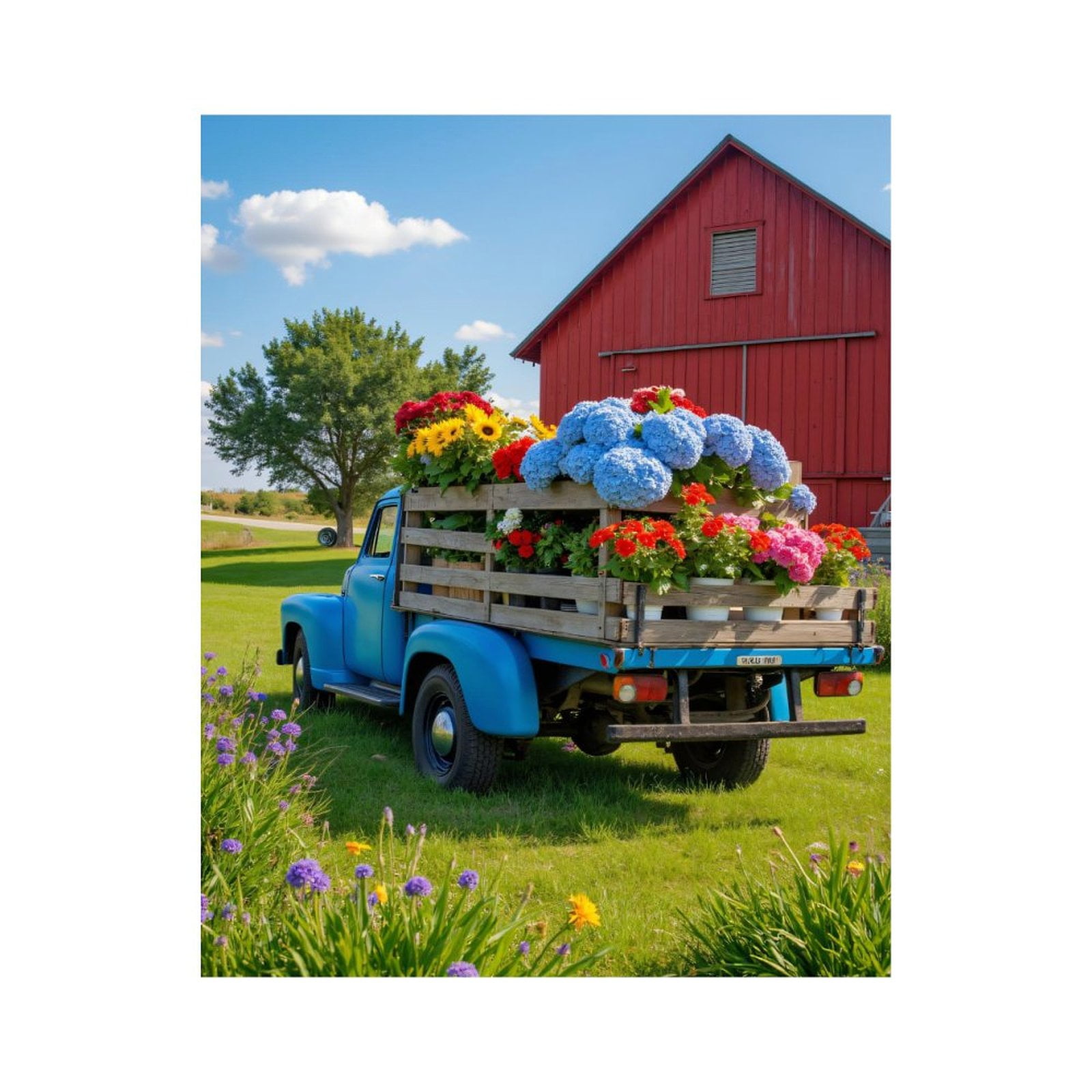 Paint by Numbers Kit for Adults, Blue Truck Red Barn Flower Scene Paint ...