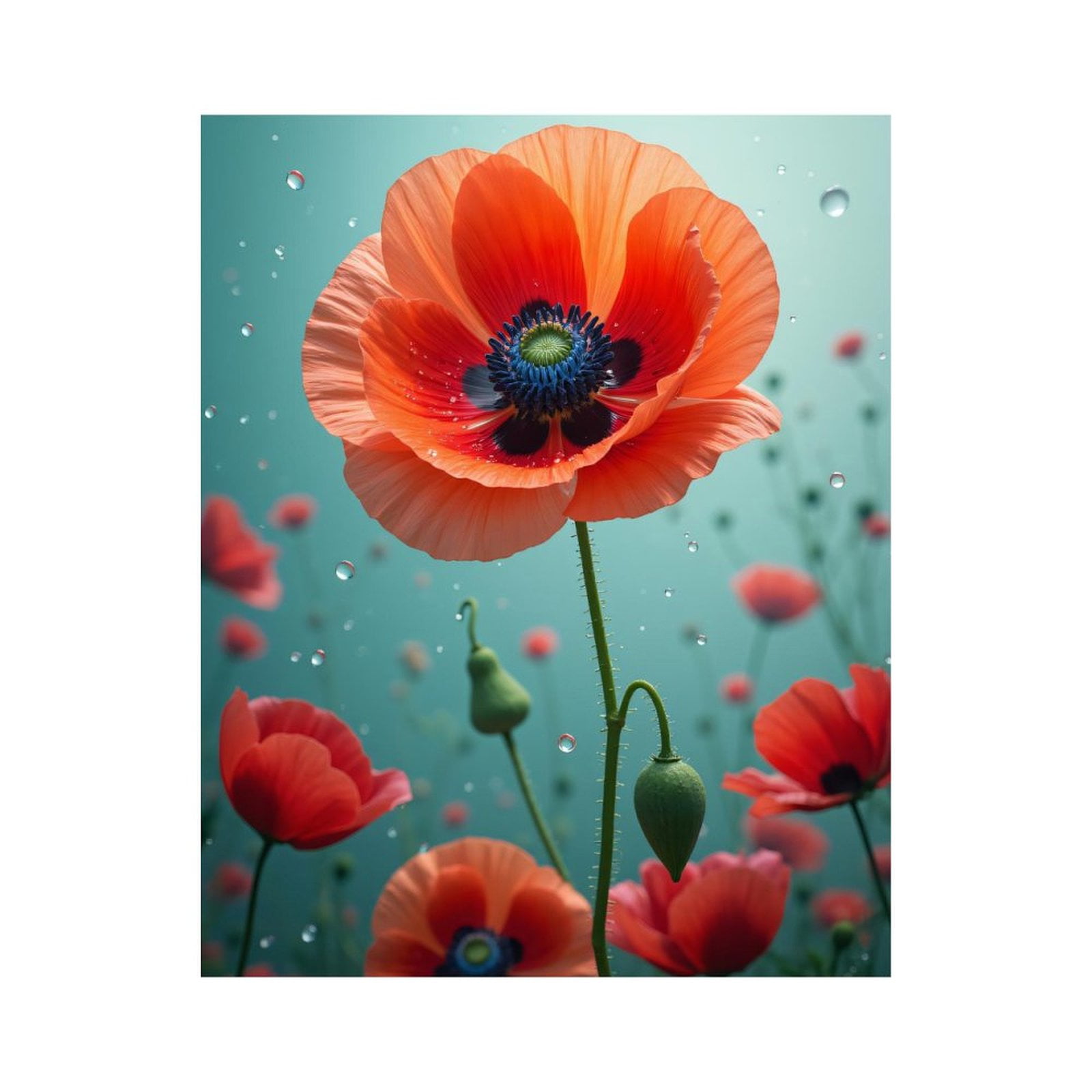 Paint by Numbers Kit for Adults, Bright Orange Flower Poppy Raindrops ...