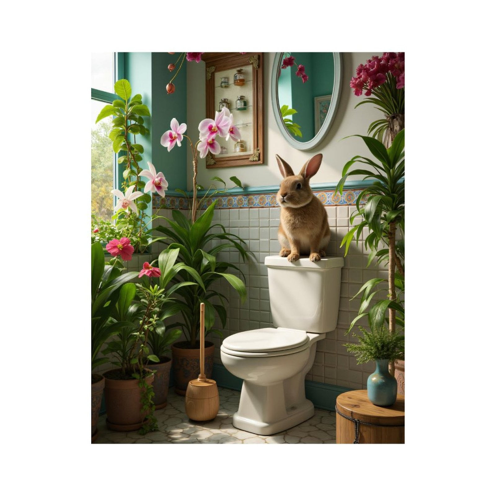 Paint by Numbers Kit for Adults, Bunny Bathroom Oasis Decor Plant Paint by Numbers, Easy Paint ...