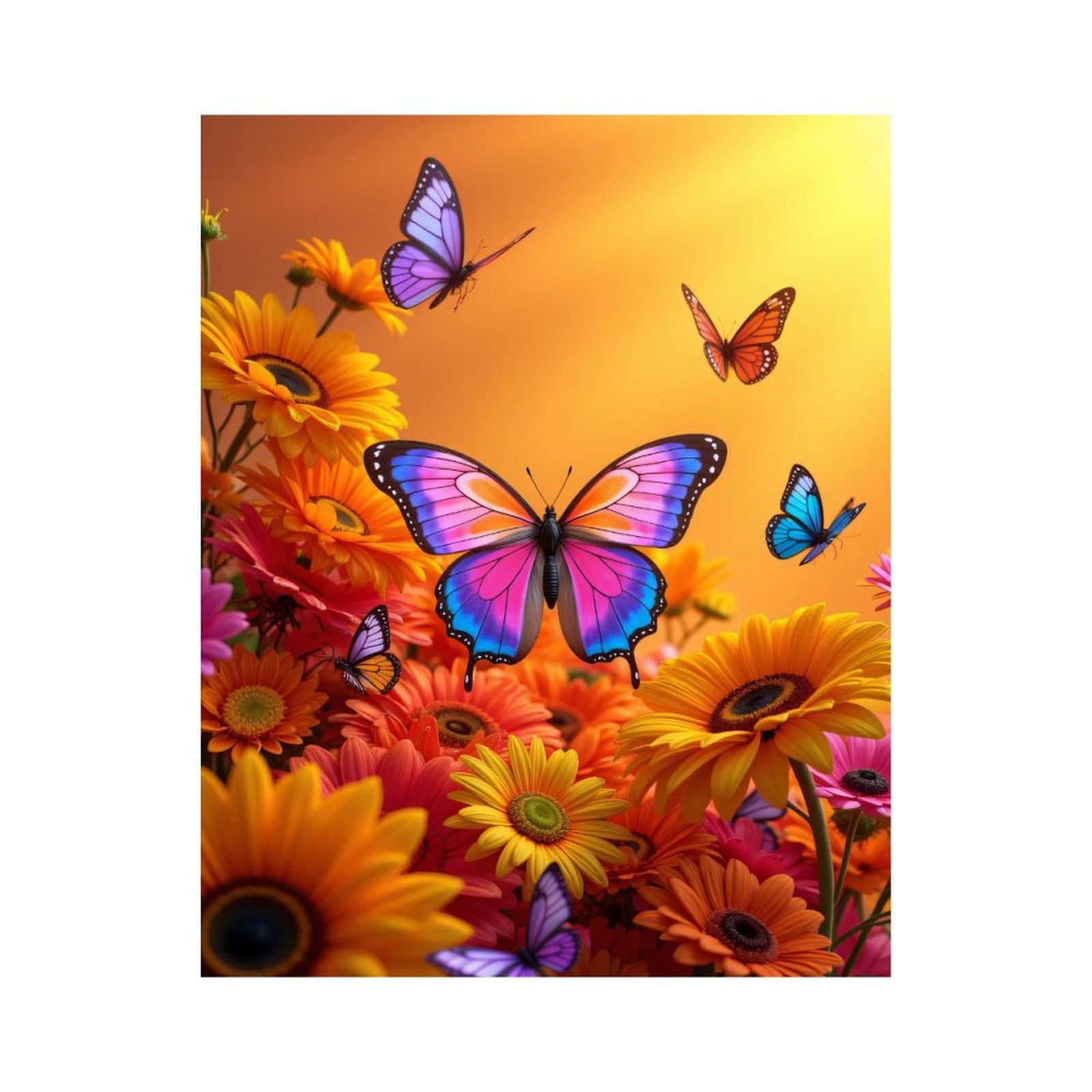 Paint by Numbers Kit for Adults, Butterflies In Colorful Floral Garden ...