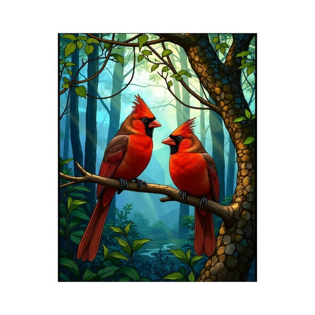 Paint by Numbers Kit for Adults, Cardinal Birds In Enchanted Woods ...