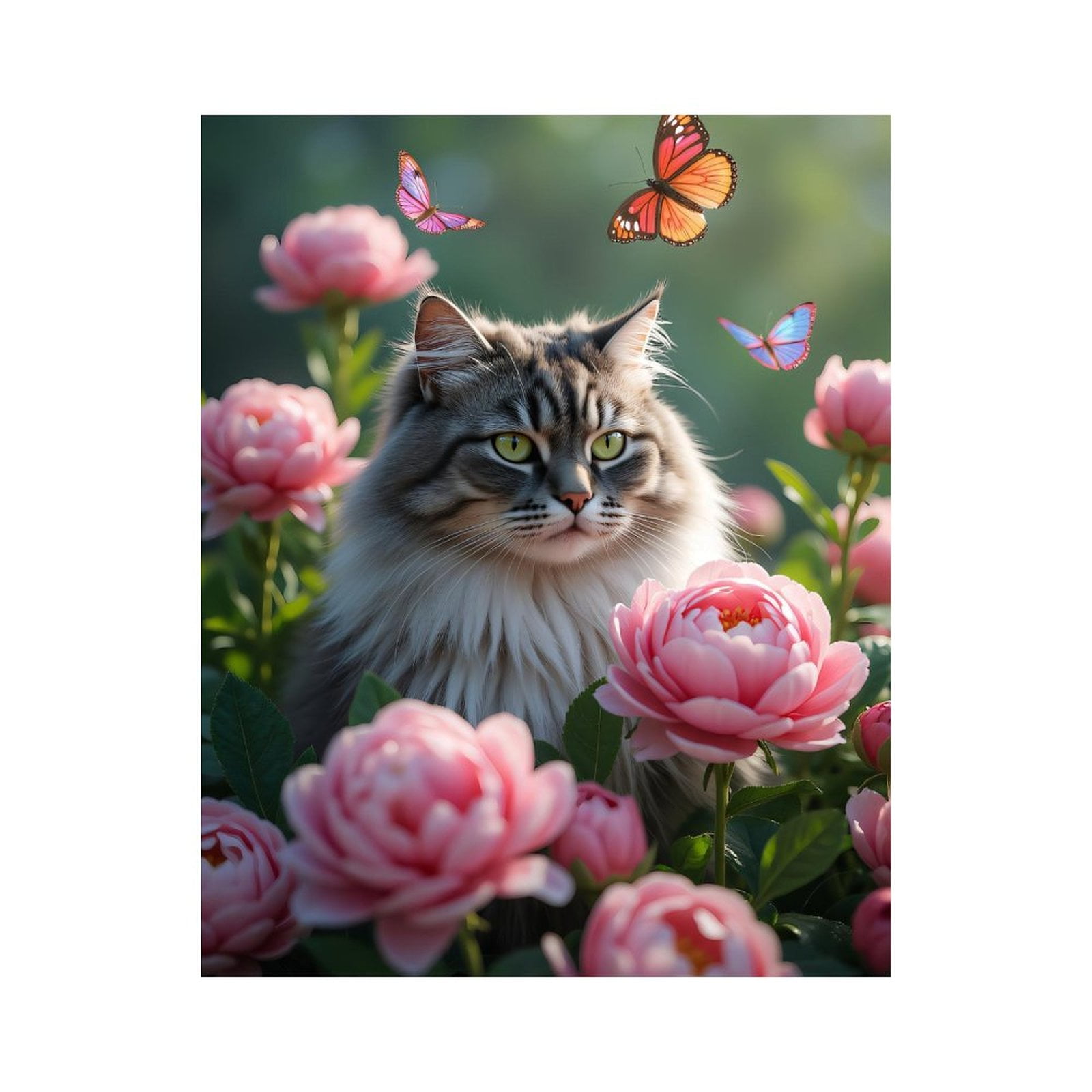 Paint by Numbers Kit for Adults, Cat Among Blossoms Butterflies Paint ...