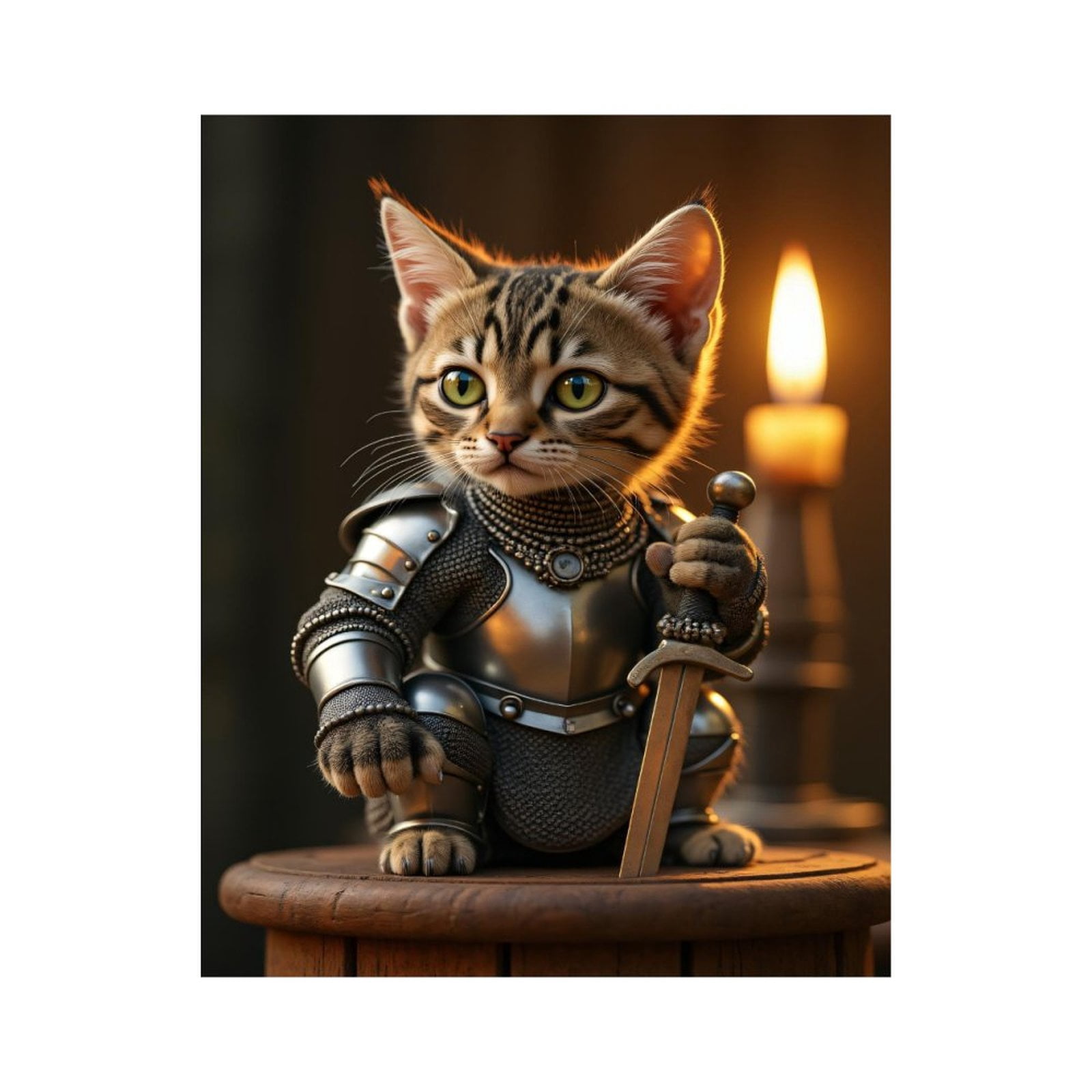Paint by Numbers Kit for Adults, Cat Knight Armor Candle Sword Paint by ...