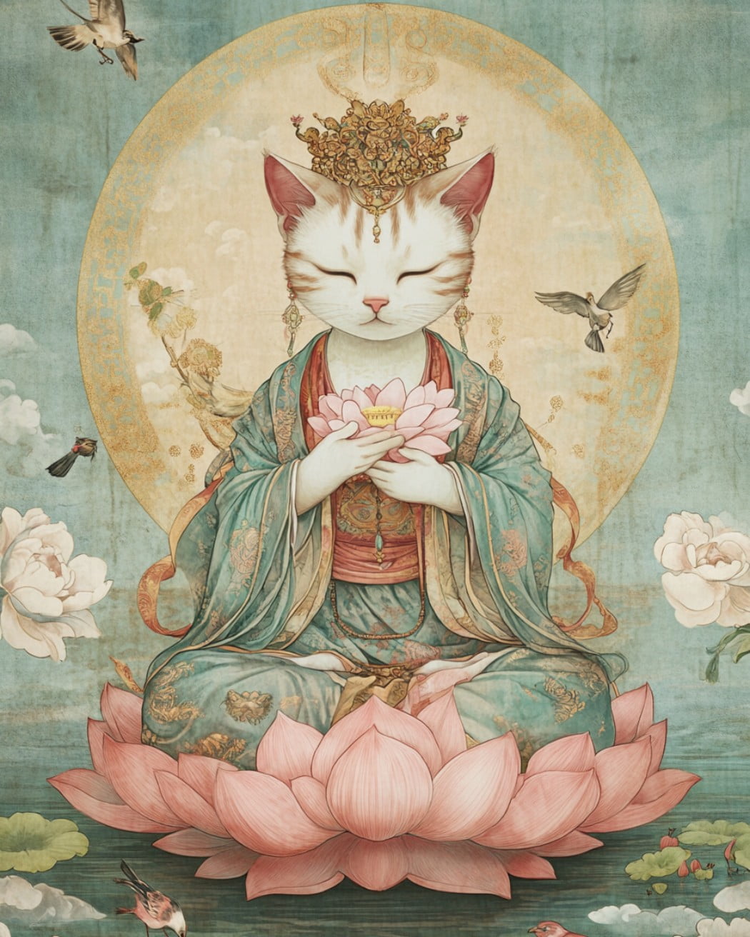 Paint by Numbers Kit for Adults-Cat on Lotus- Beginner DIY Color by ...