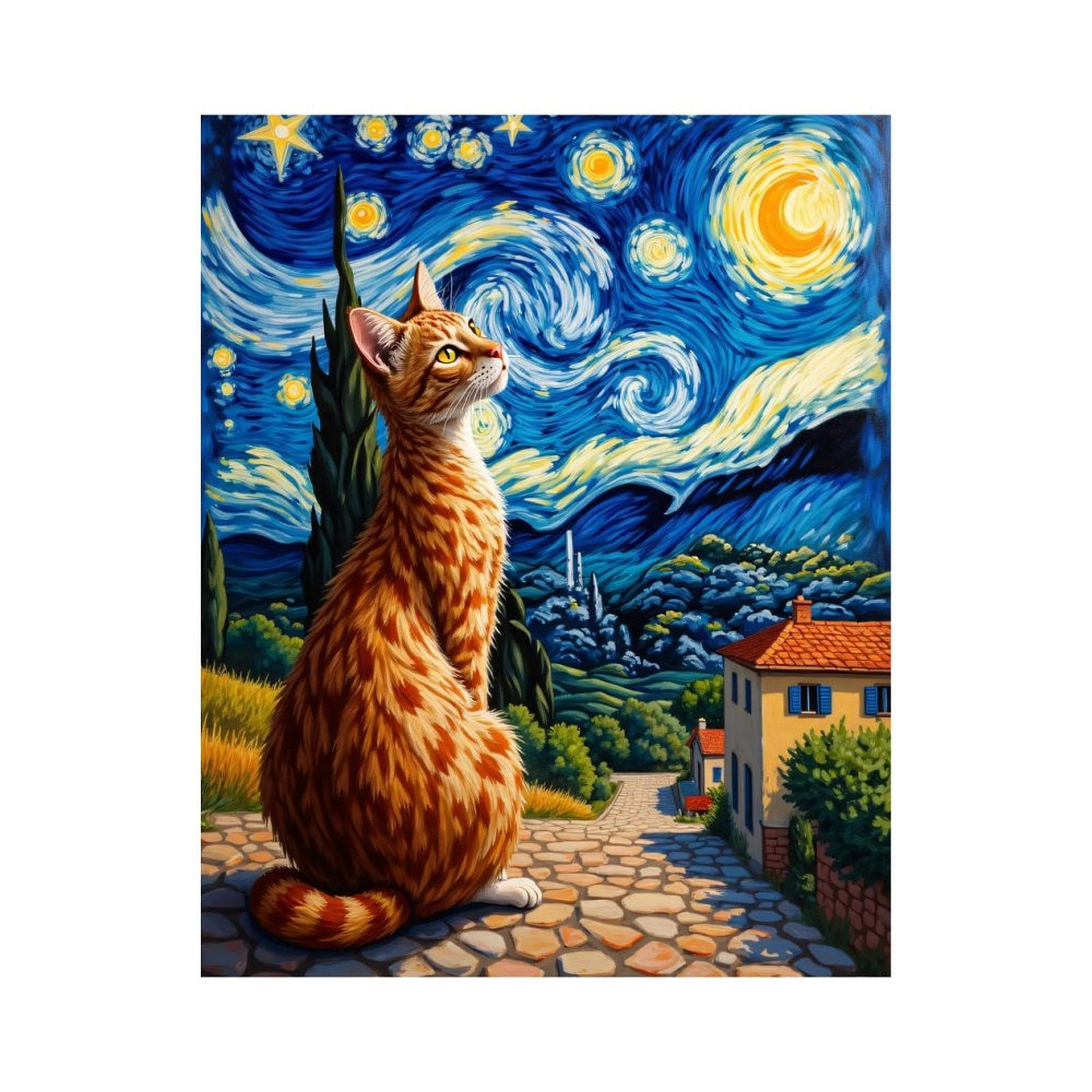 Paint by Numbers Kit for Adults, Cat In Starry Night Landscape Paint by ...