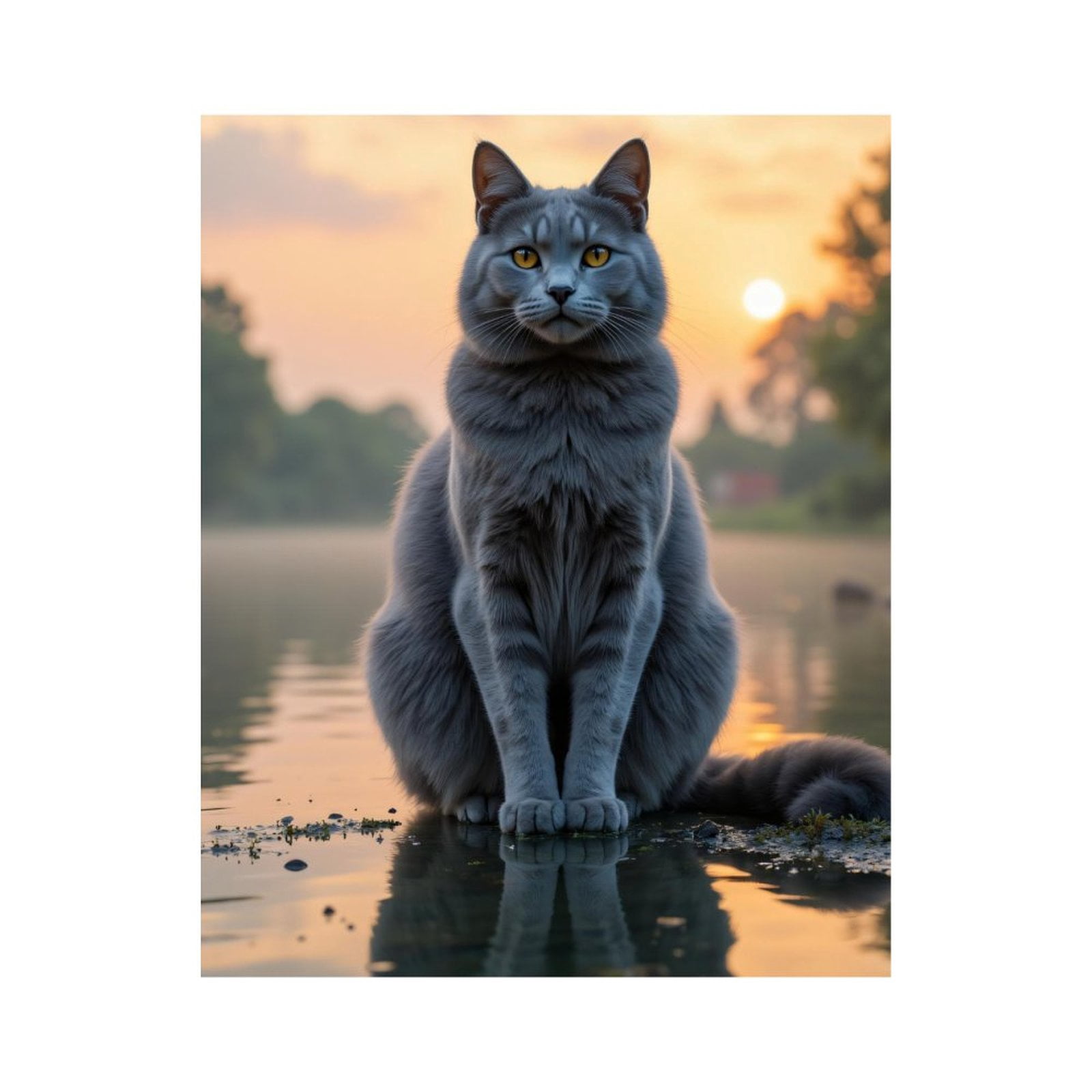 Paint by Numbers Kit for Adults, Cat Sunset Lake Reflection Paint by ...
