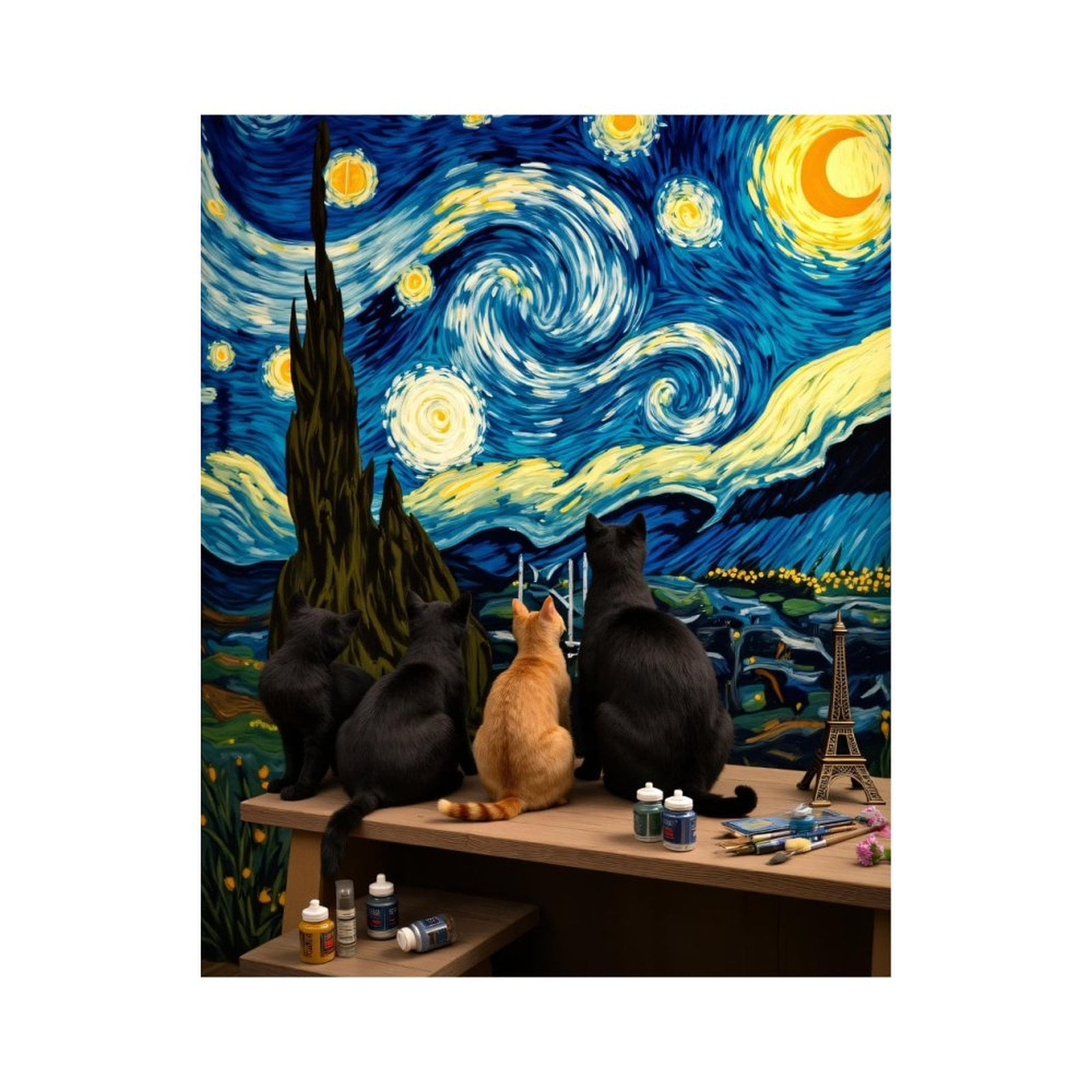 Paint by Numbers Kit for Adults, Cats Starry Night Art Scene Paint by ...