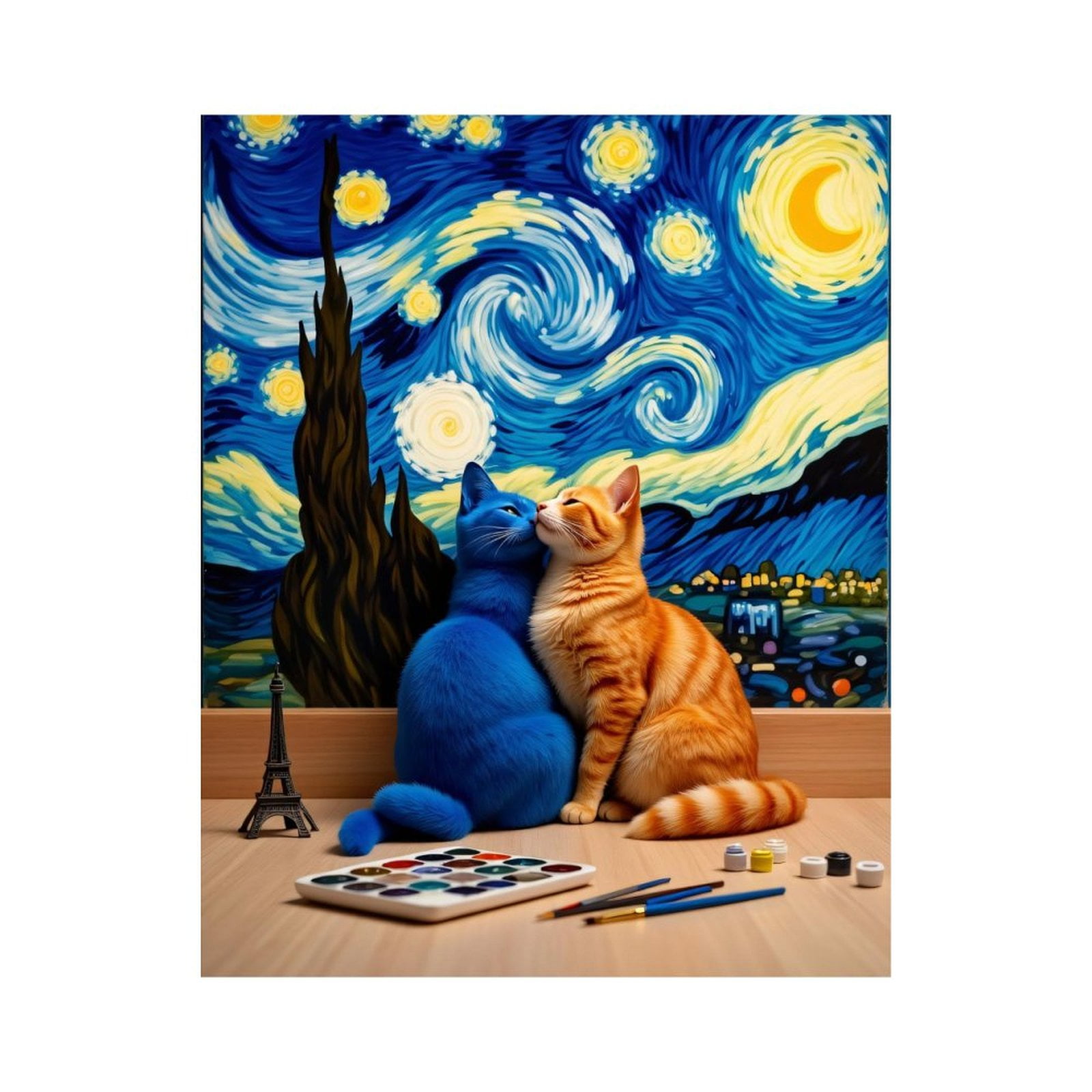 Paint by Numbers Kit for Adults, Cats In Starry Night Painting Scene ...