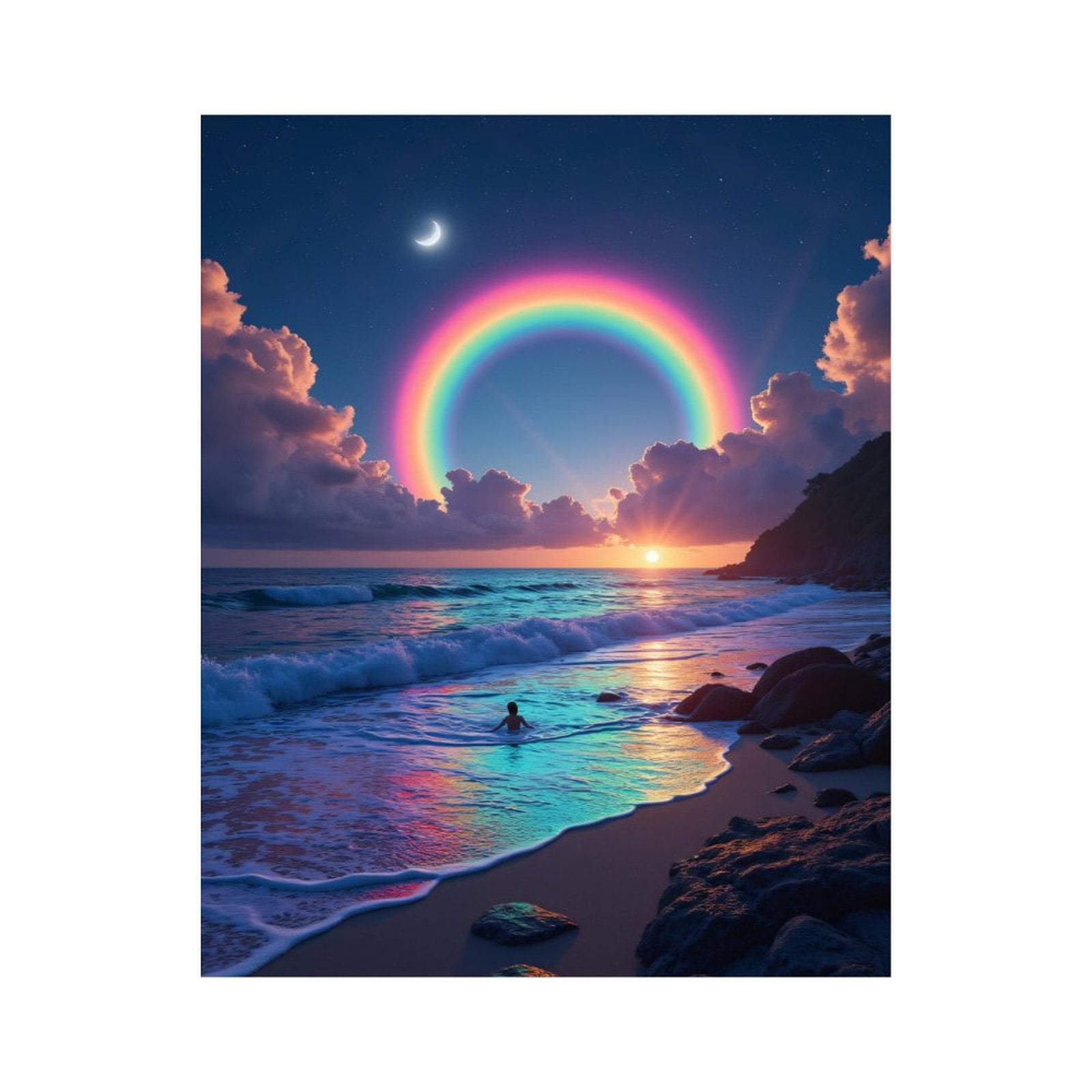 Paint by Numbers Kit for Adults, Celestial Beach Sunset Rainbow Moon Paint by Numbers, Easy ...