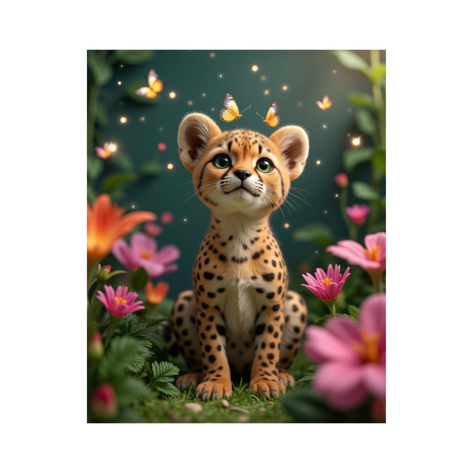 Paint by Numbers Kit for Adults, Cheetah Cub With Butterflies Flowers ...
