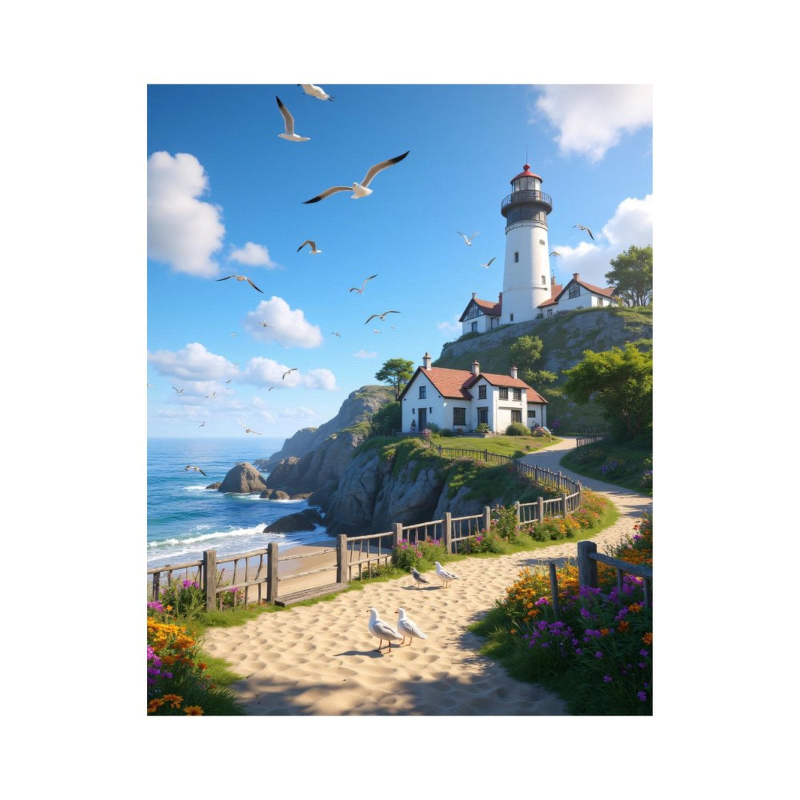 Paint by Numbers Kit for Adults, Coastal Lighthouse Scenic Pathway ...