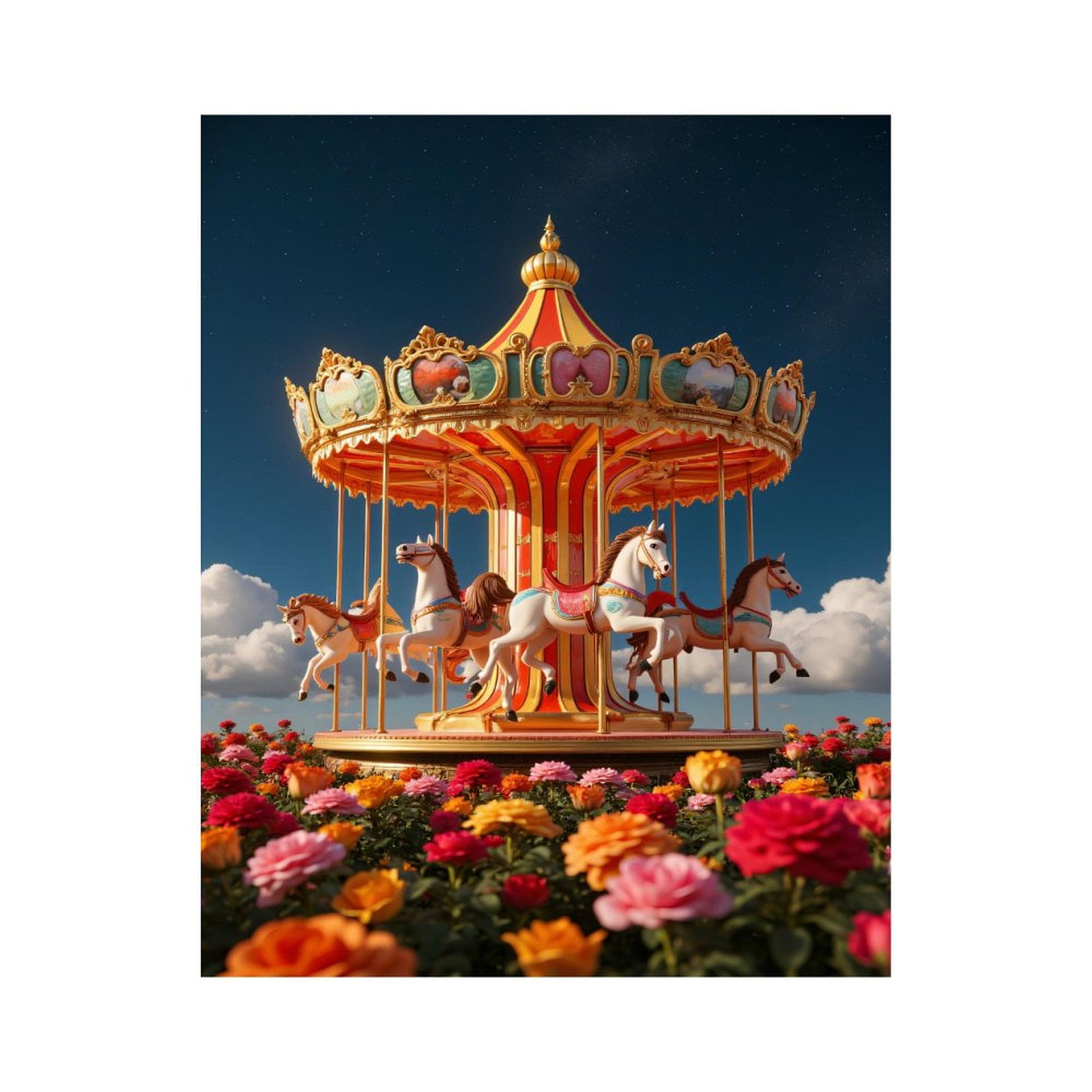 Paint by Numbers Kit for Adults, Colorful Carousel Amidst Roses Paint ...