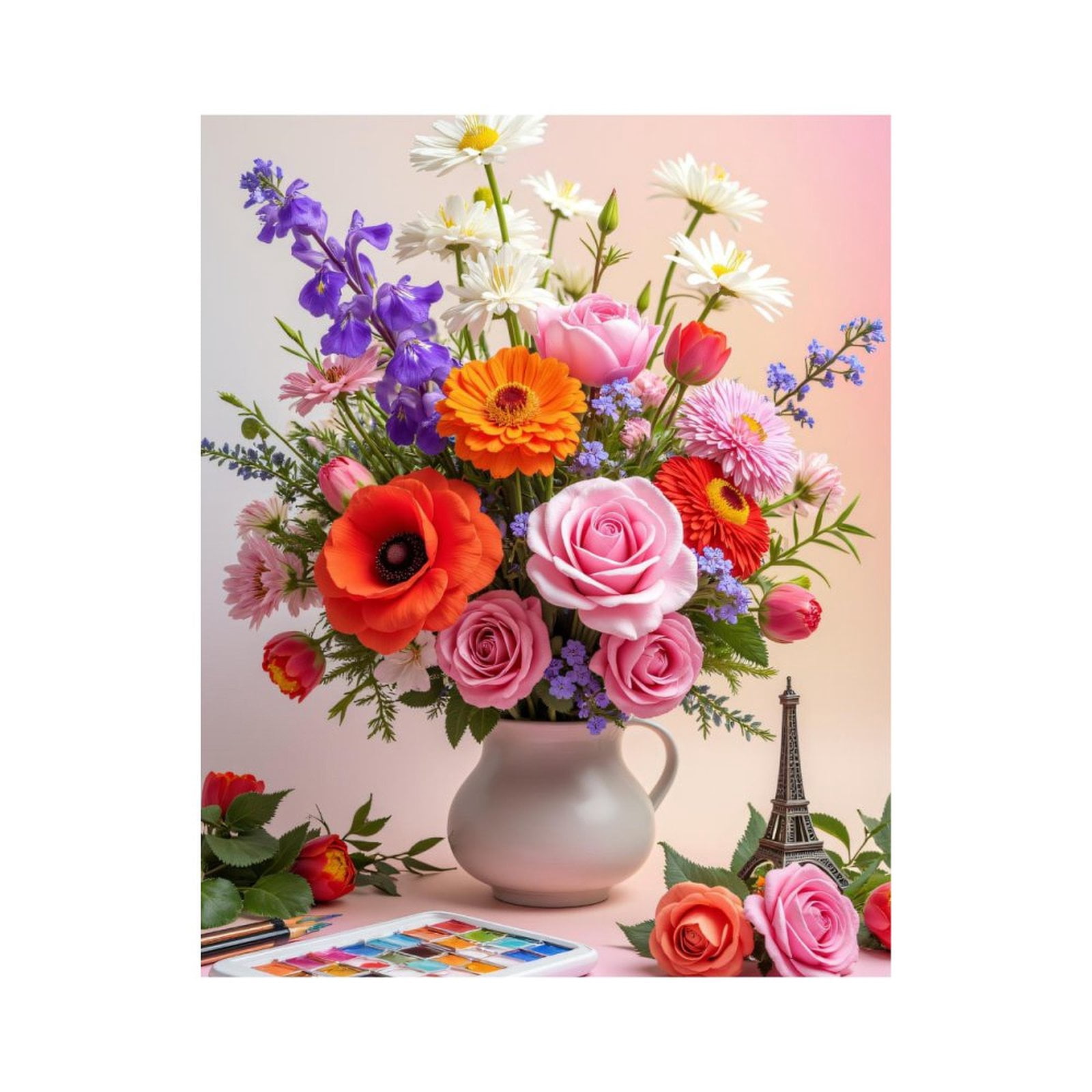 Paint by Numbers Kit for Adults, Colorful Flower Bouquet Painting Paris ...
