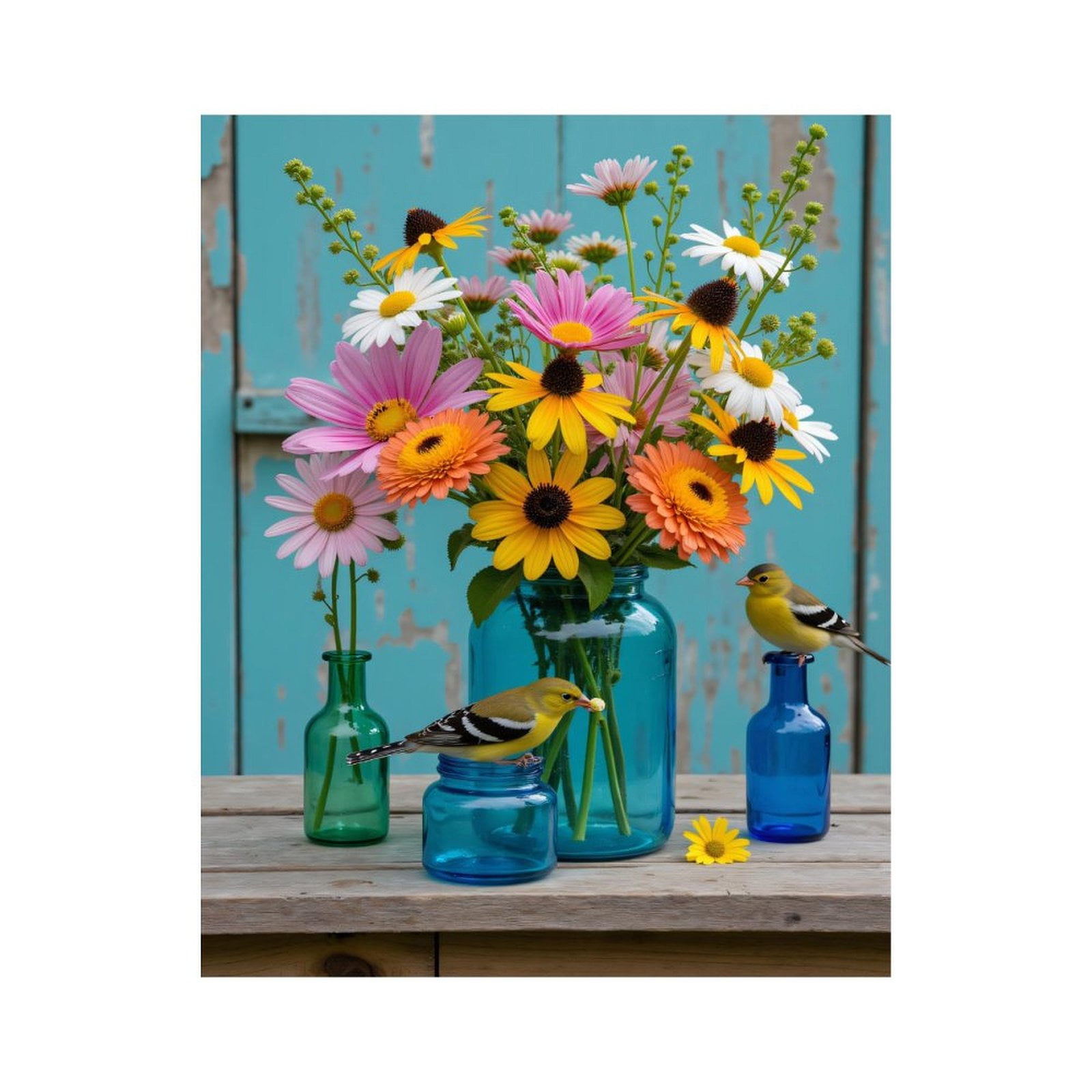 Paint by Numbers Kit for Adults, Colorful Flowers Blue Bottles Birds ...