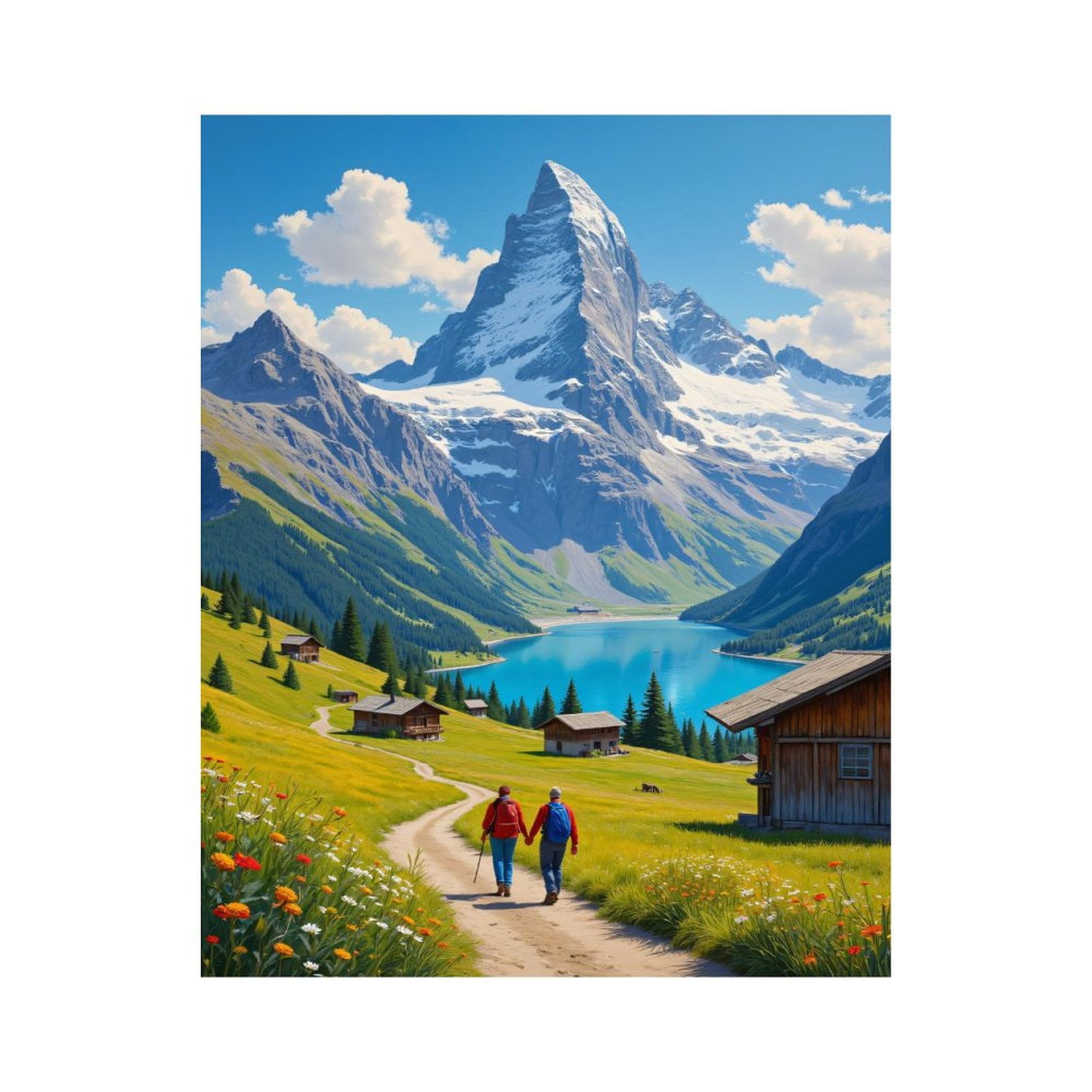 Paint by Numbers Kit for Adults, Couple Hiking Scenic Mountain Lake ...