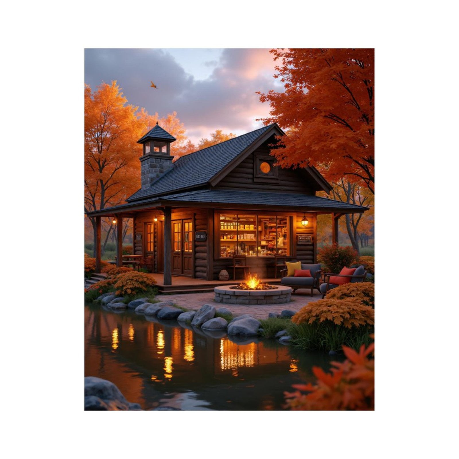 Paint by Numbers Kit for Adults, Cozy Autumn Cabin By Lakeside Paint by ...
