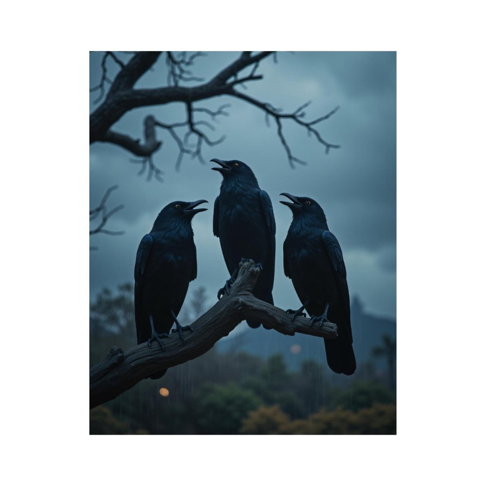Paint by Numbers Kit for Adults, Crows on Branch in Mysterious Rain ...