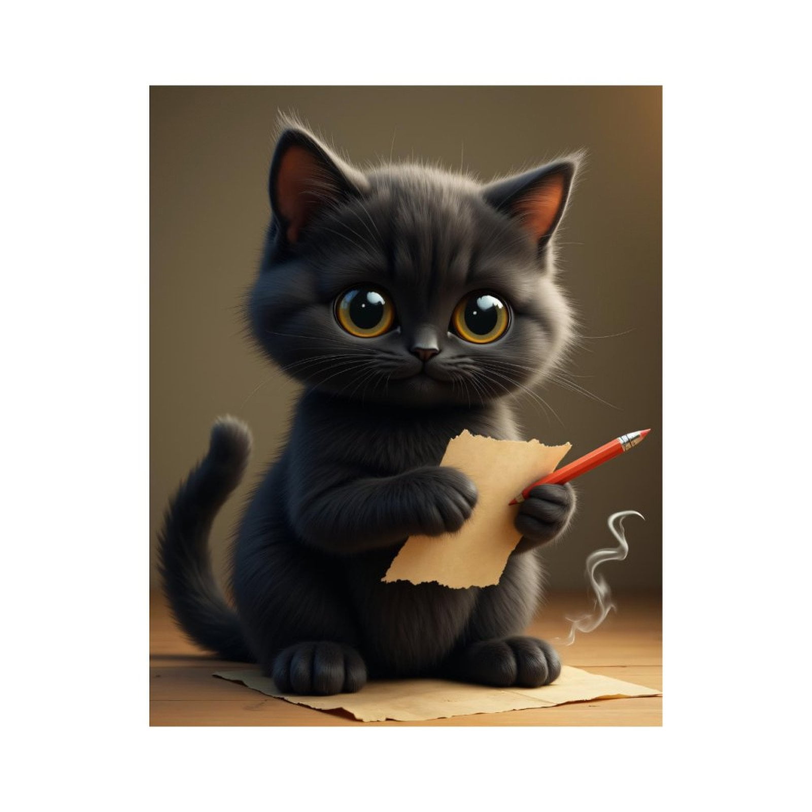 Paint by Numbers Kit for Adults, Cute Black Kitten Holding Paper Pencil ...