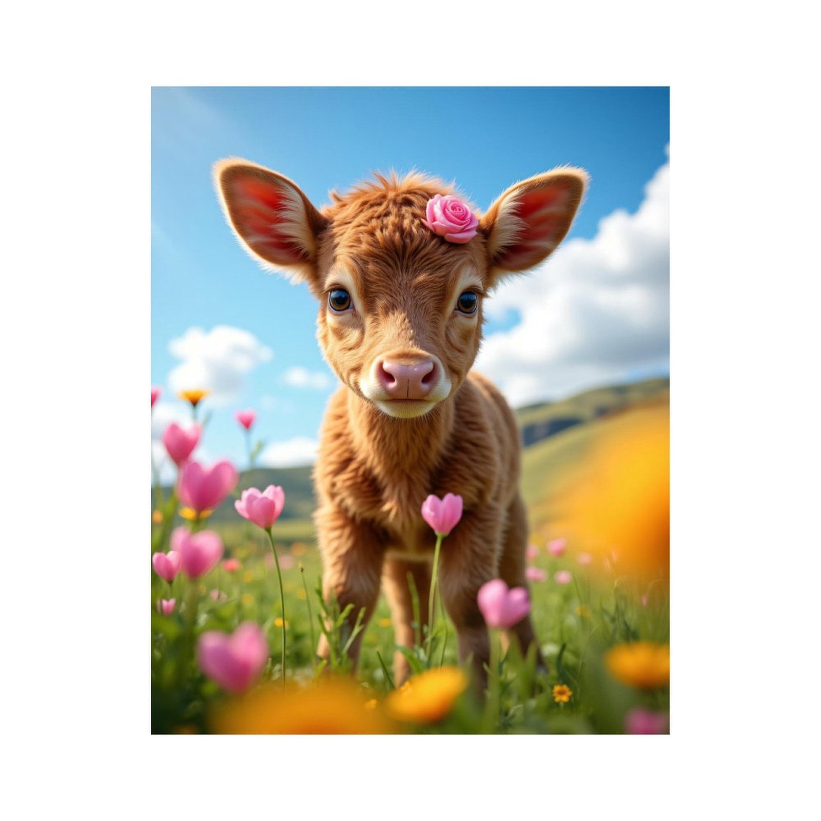 Paint by Numbers Kit for Adults, Cute Calf Among Spring Blooms Paint by ...