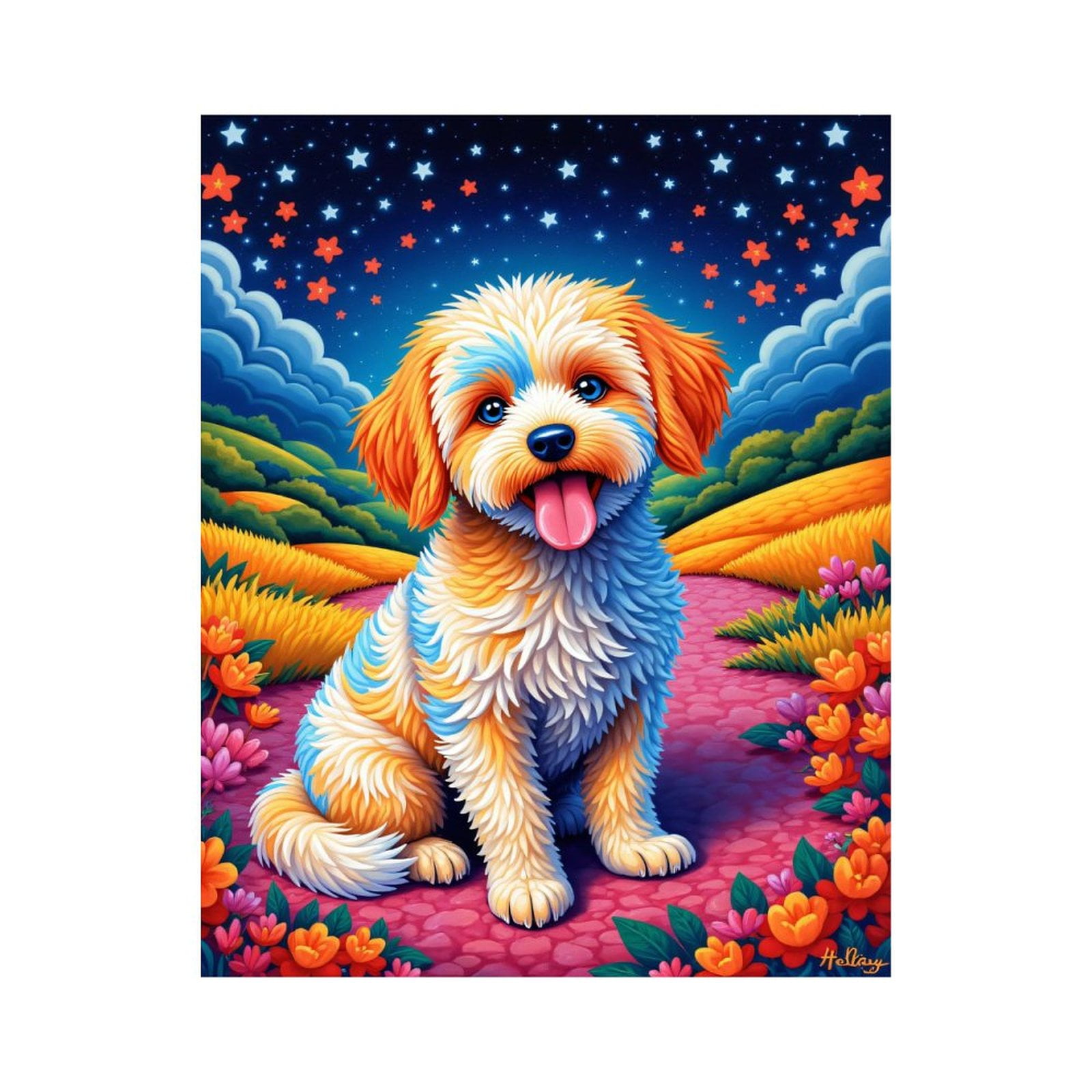 Paint by Numbers Kit for Adults, Cute Colorful Dog Starry Night Paint ...