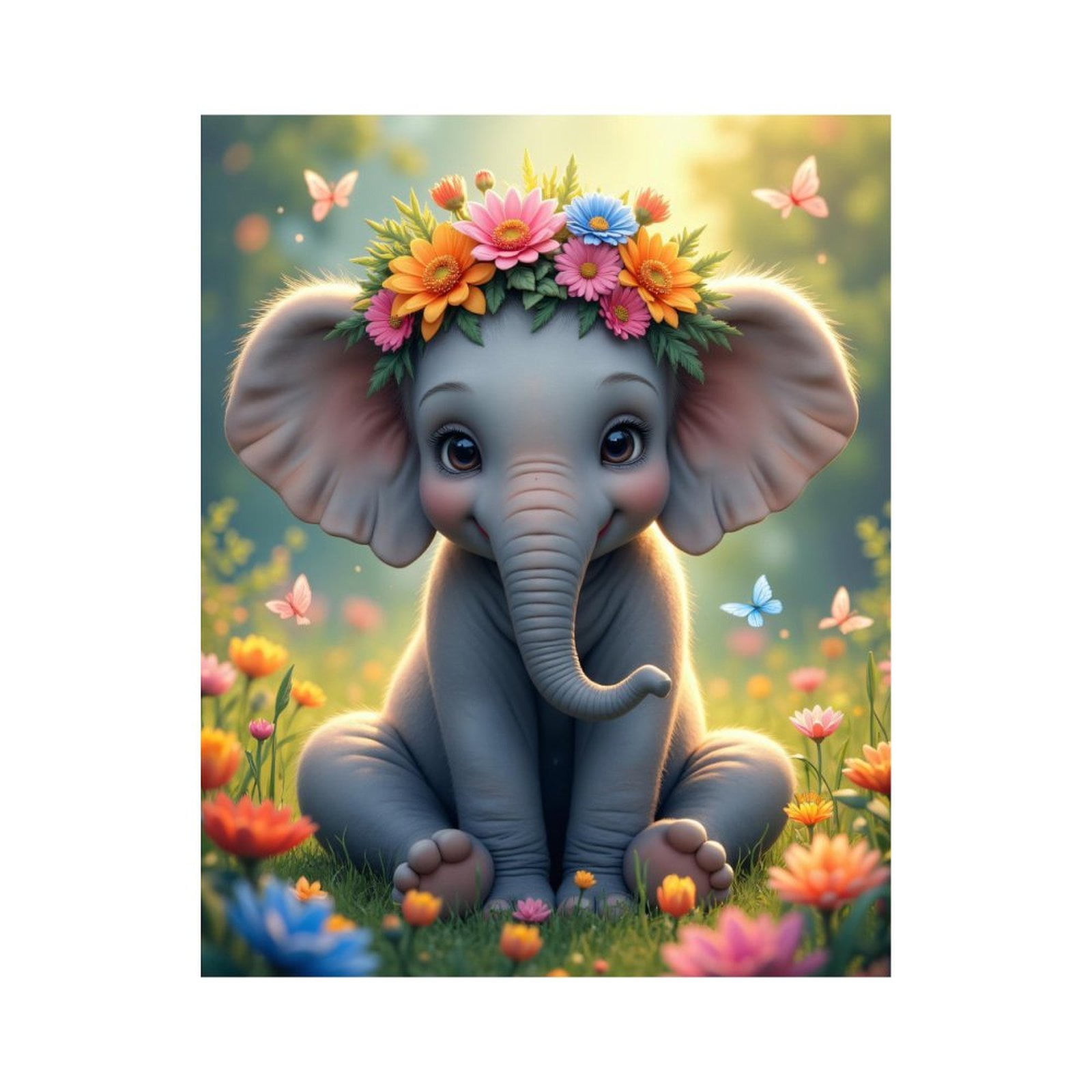 Paint by Numbers Kit for Adults, Cute Elephant Flower Crown Meadow ...