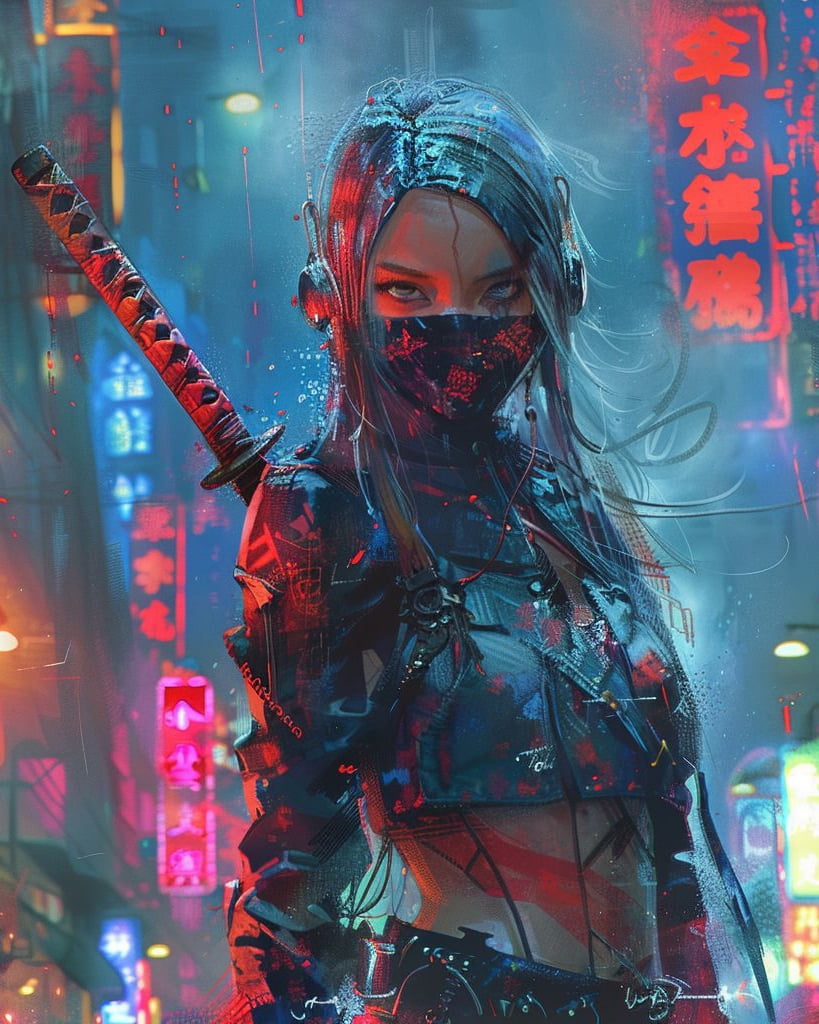 Paint by Numbers Kit for Adults - Cyberpunk Samurai Girl (9) - Beginner ...