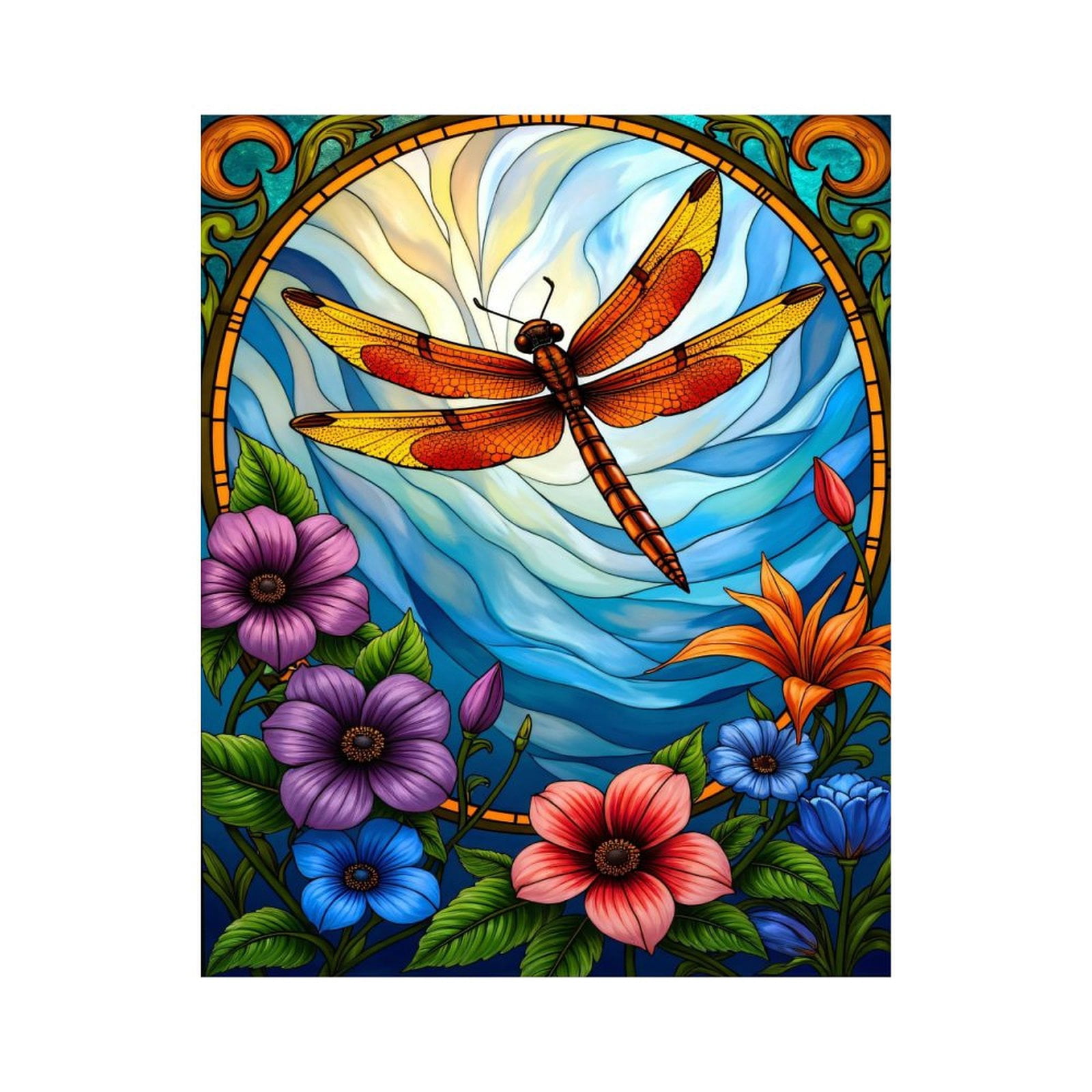 Paint by Numbers Kit for Adults, Dragonfly Stained Glass Floral Art ...