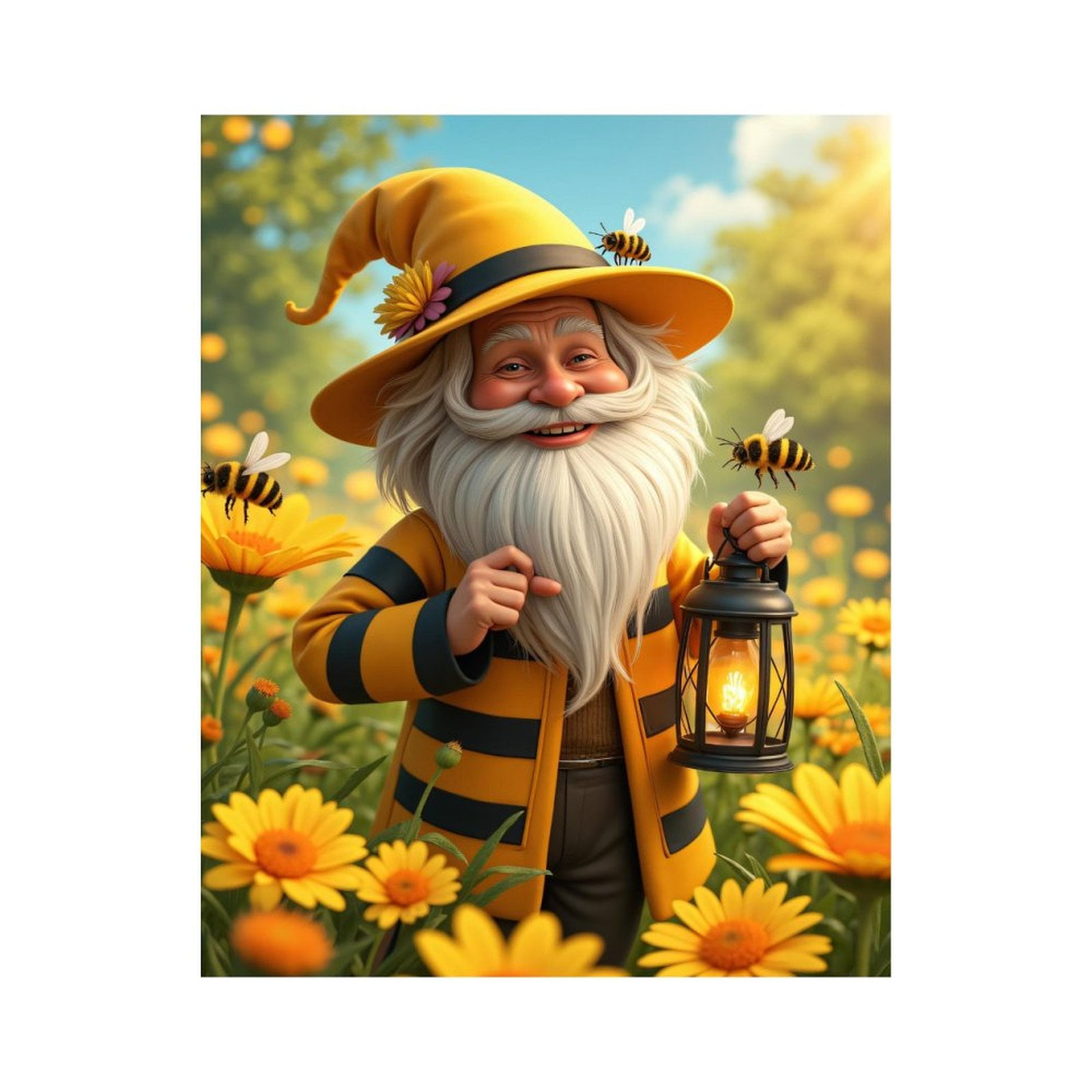 Paint by Numbers Kit for Adults, Elderly Gnome With Lantern In Garden ...