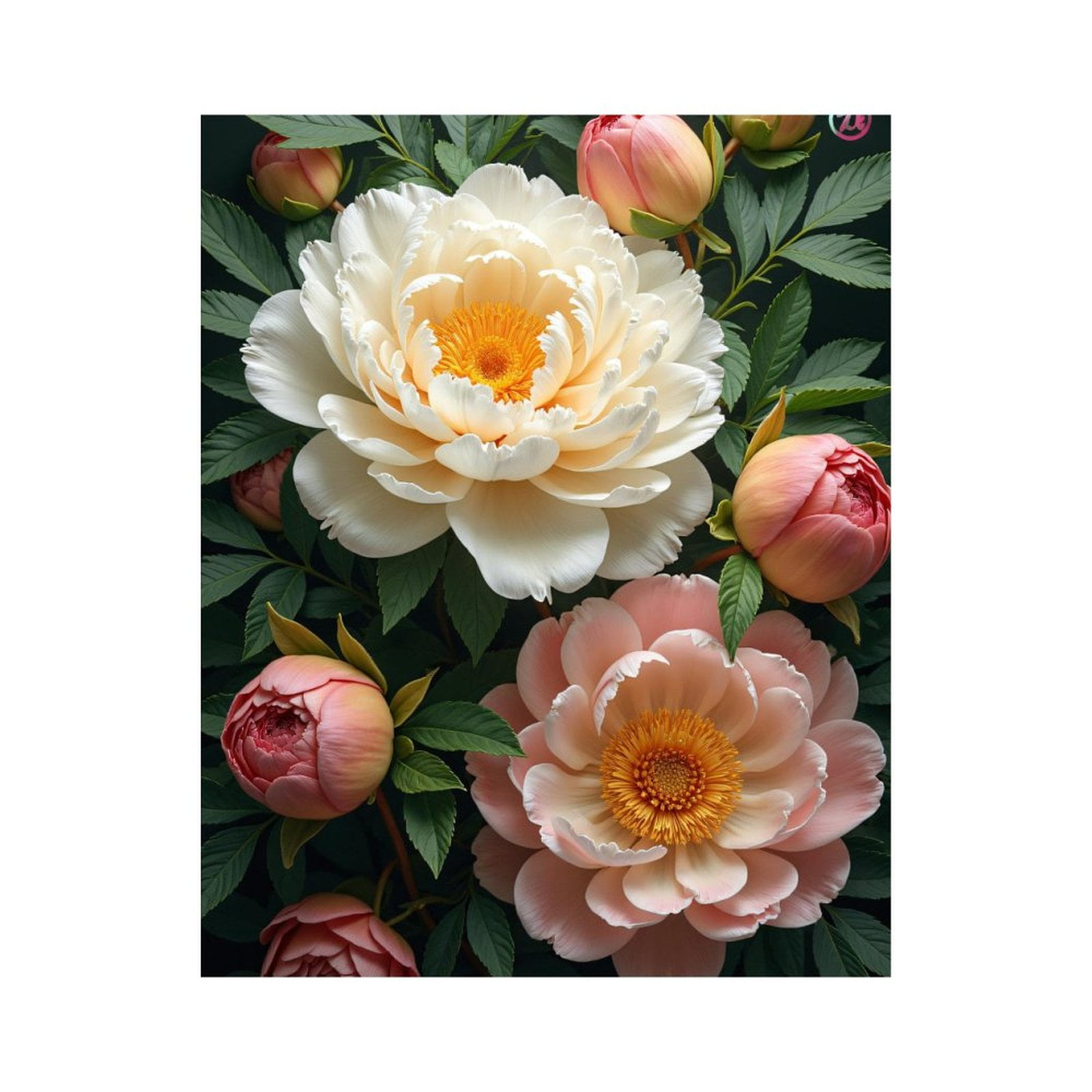 Paint by Numbers Kit for Adults, Elegant Peony Blooms With Leaves Paint ...