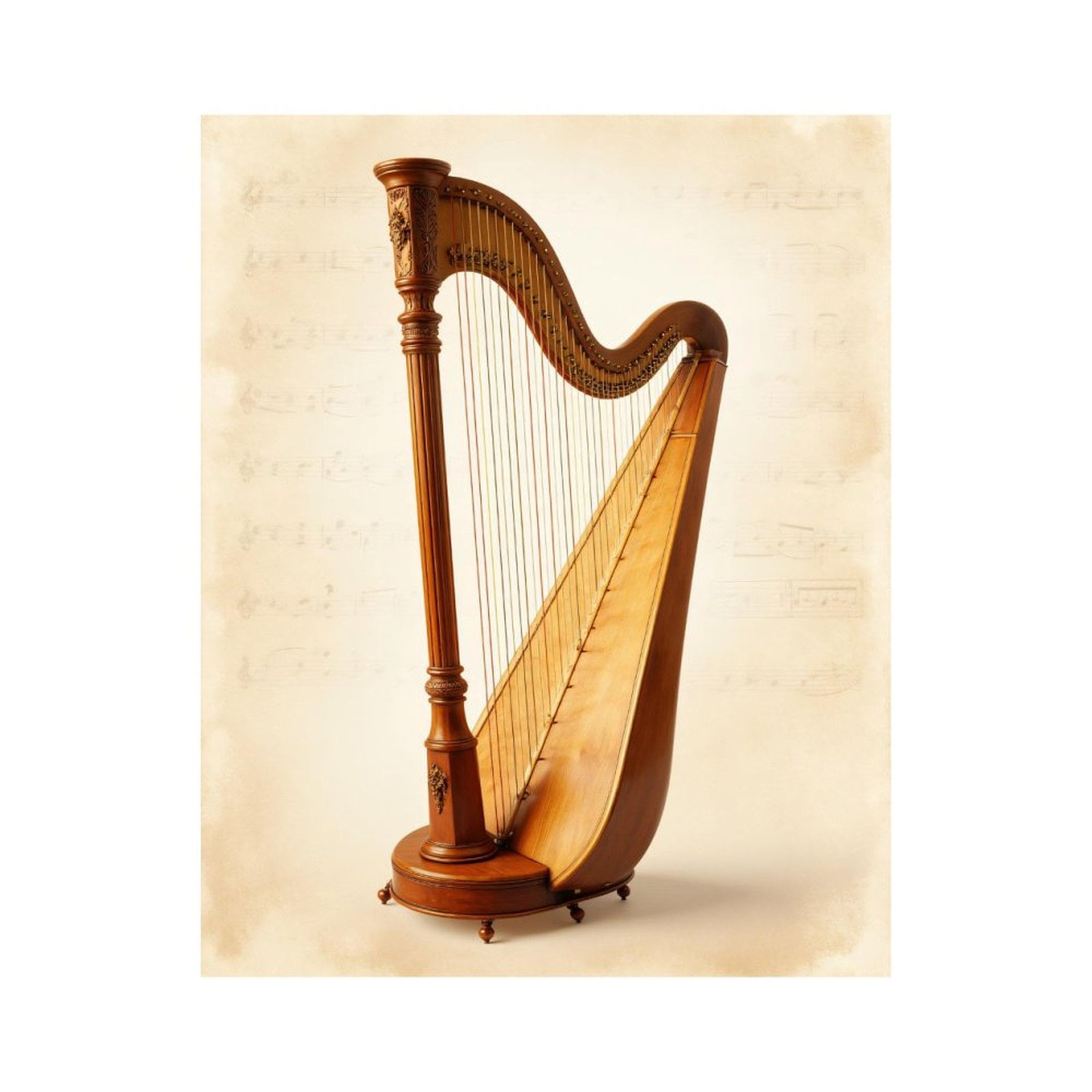 Paint by Numbers Kit for Adults, Elegant Wooden Harp Musical Instrument ...