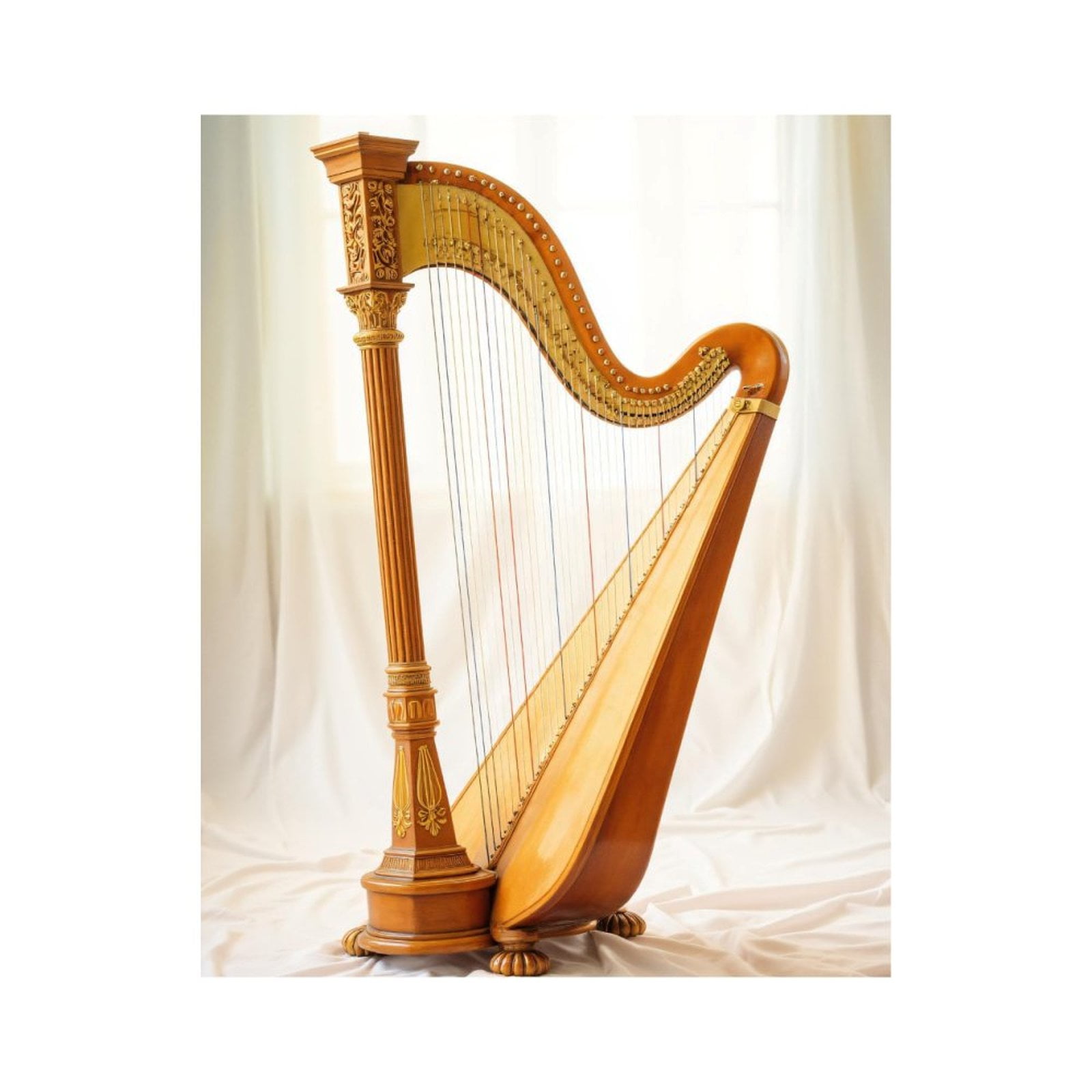 Paint by Numbers Kit for Adults, Elegant Wooden Harp Strings White ...