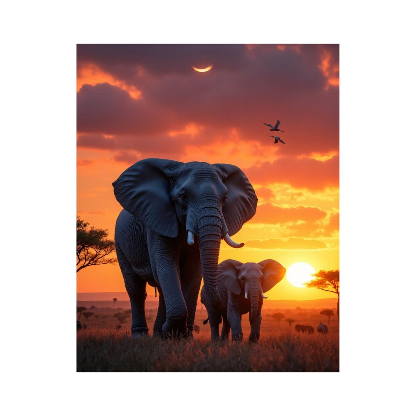 Paint by Numbers Kit for Adults, Elephants Sunset African Savanna Sky ...