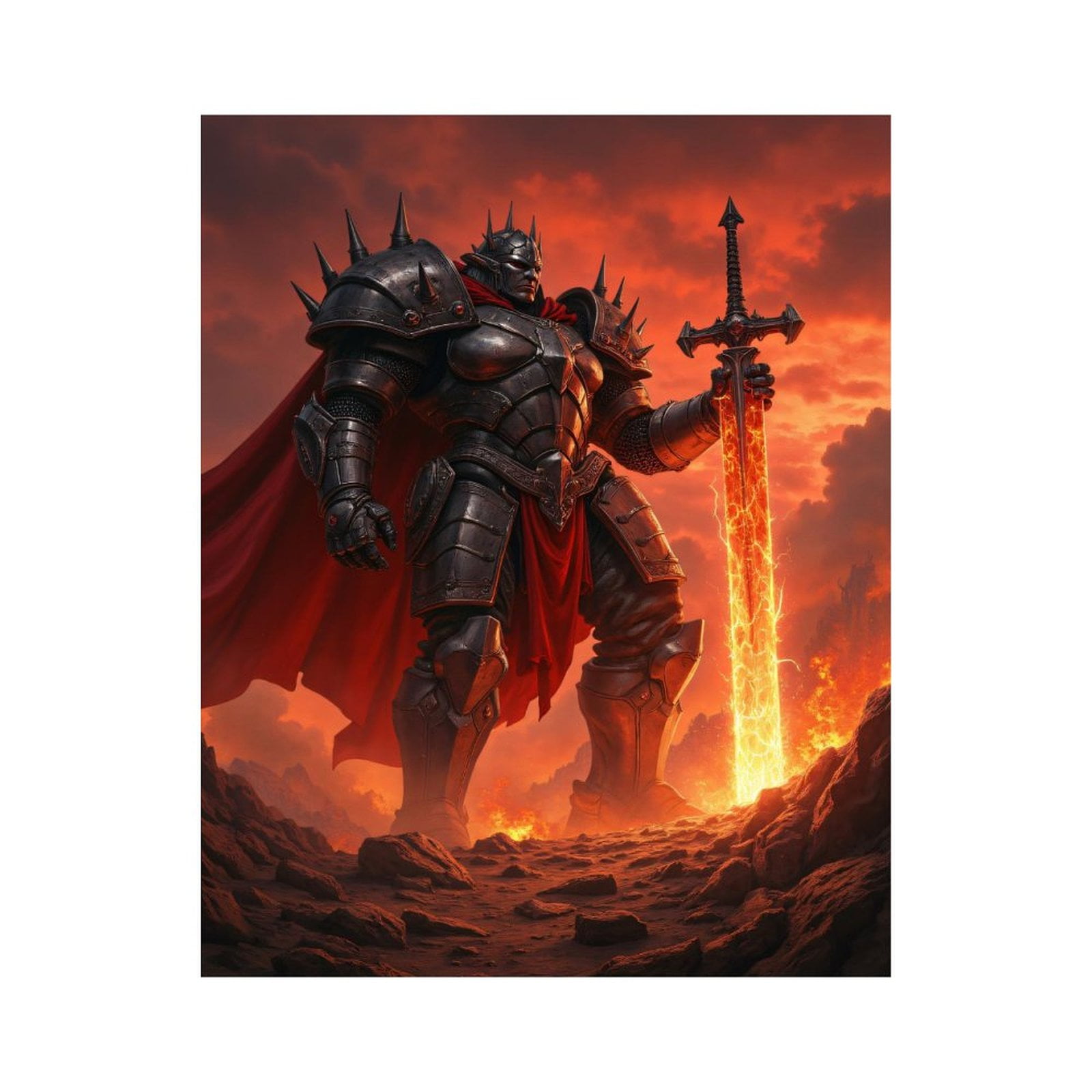 Paint by Numbers Kit for Adults, Epic Armored Knight With Flaming Sword ...