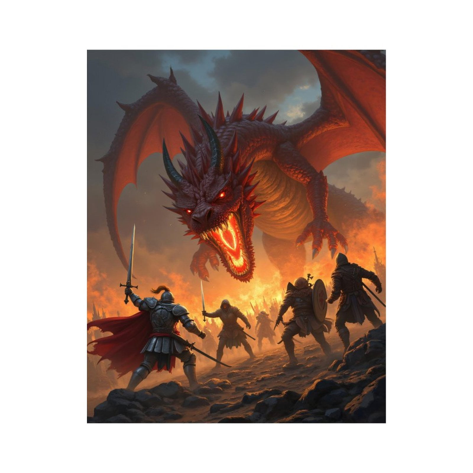 Paint by Numbers Kit for Adults, Epic Dragon Battle Knights Flames ...