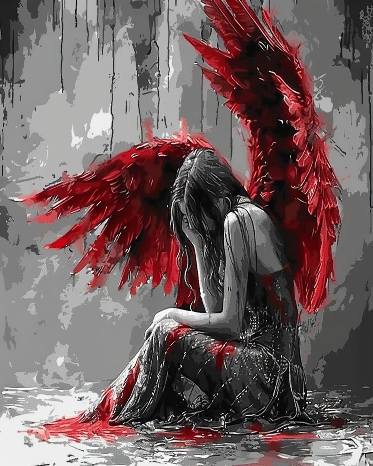 Paint by Numbers Kit for Adults -Fallen Angel Girl- Beginner DIY Color ...