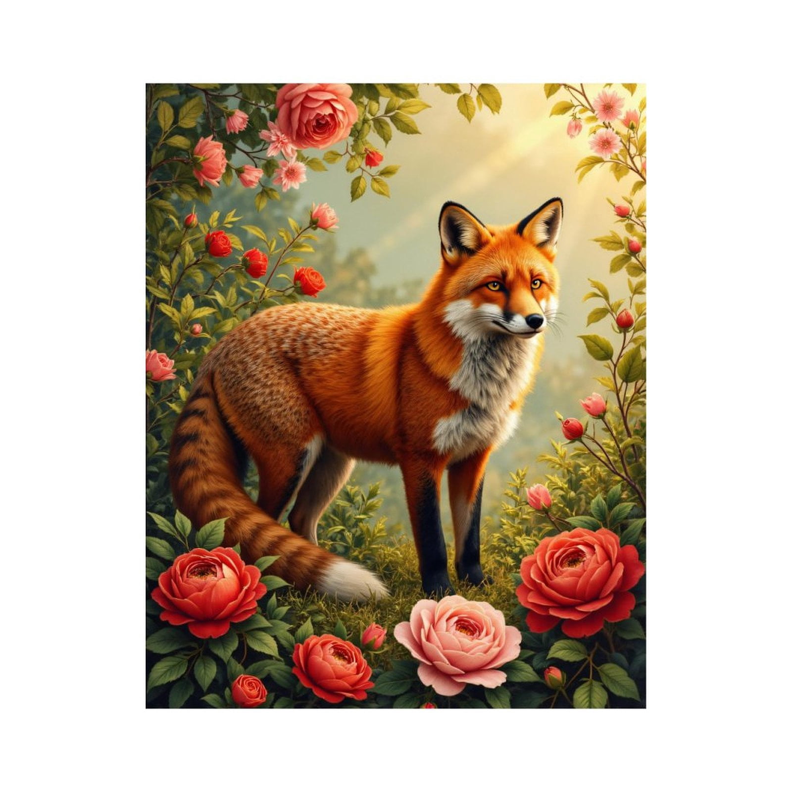 Paint by Numbers Kit for Adults, Fox Among Roses In Sunlight Paint by ...