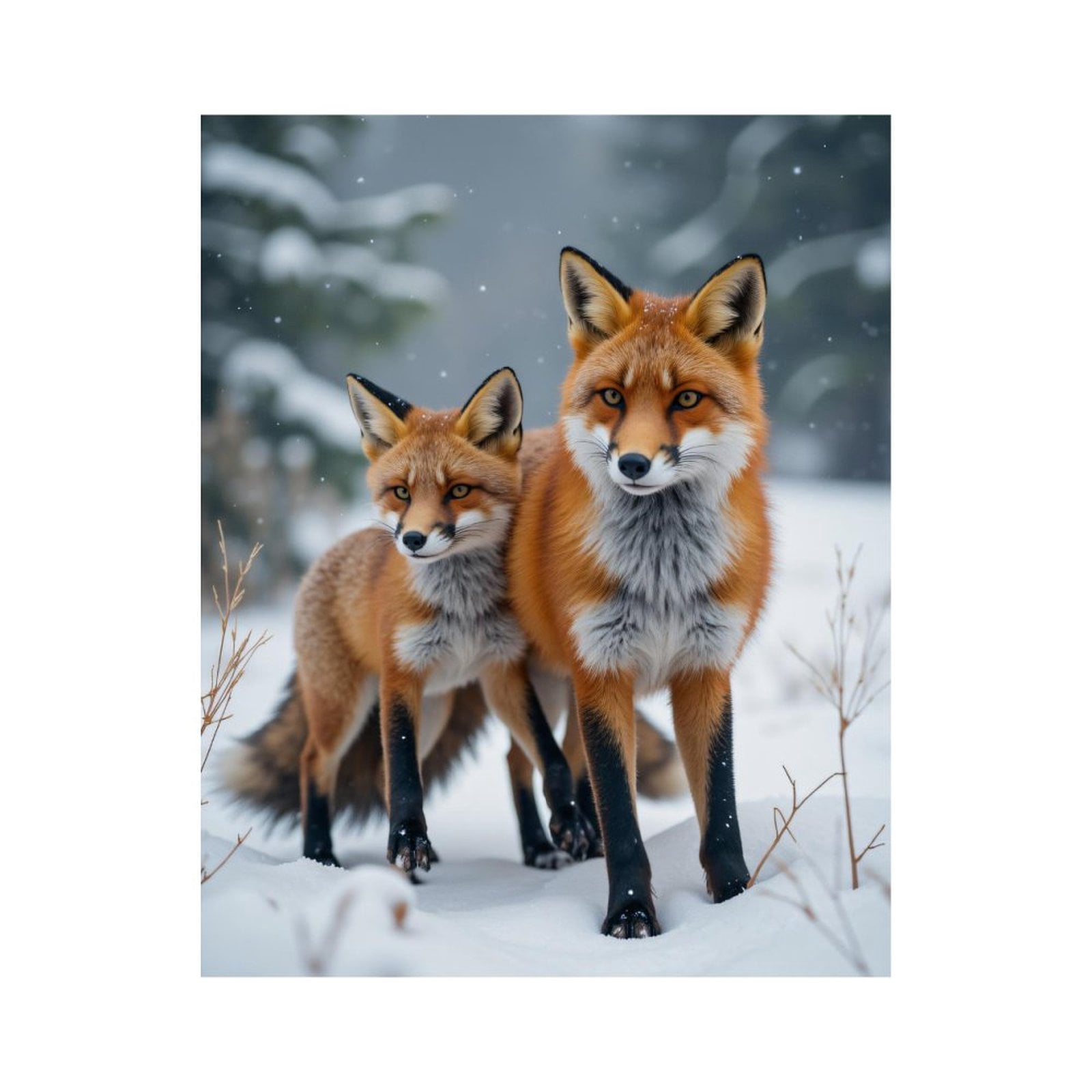 Paint by Numbers Kit for Adults, Foxes In Winter Landscape Snow Paint ...