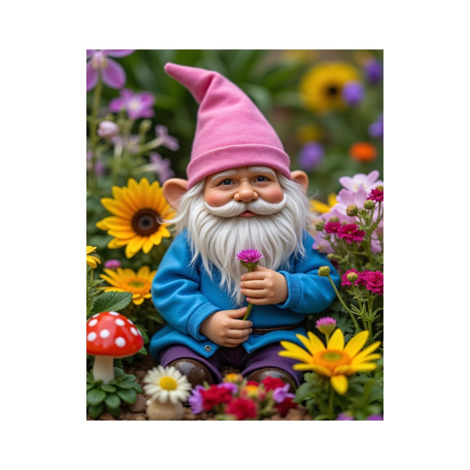 Paint by Numbers Kit for Adults, Garden Gnome With Colorful Flowers ...