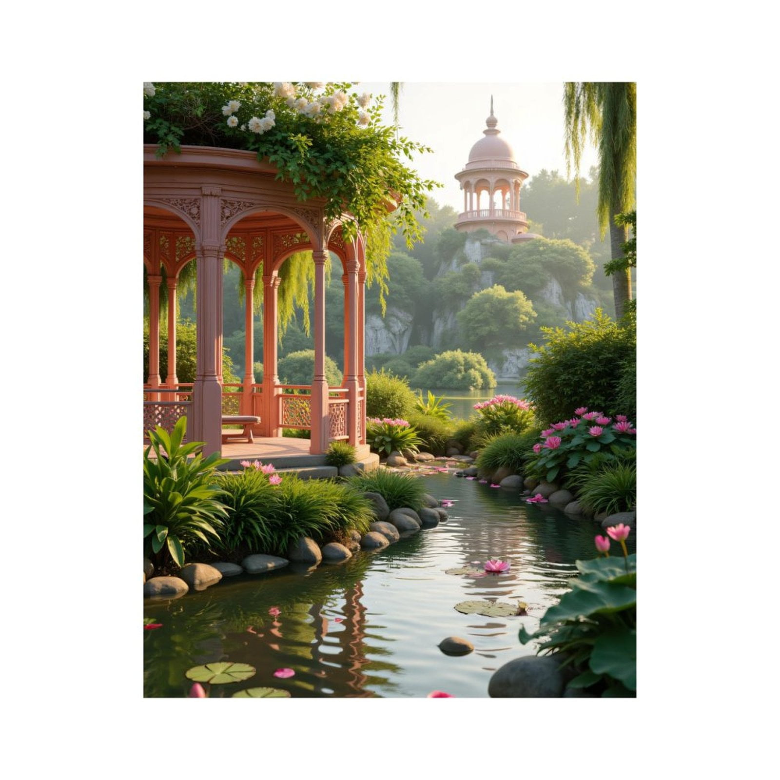 Paint by Numbers Kit for Adults, Garden Pavilion Tranquil Water Lilies Paint by Numbers, Easy ...