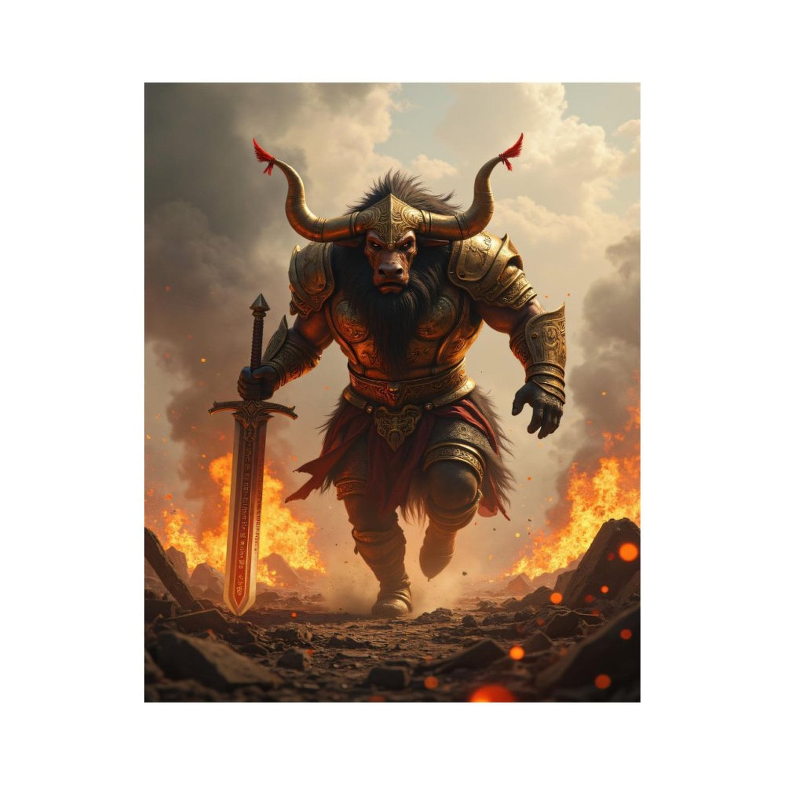 Paint by Numbers Kit for Adults, Giant Warrior With Flaming Sword Paint ...
