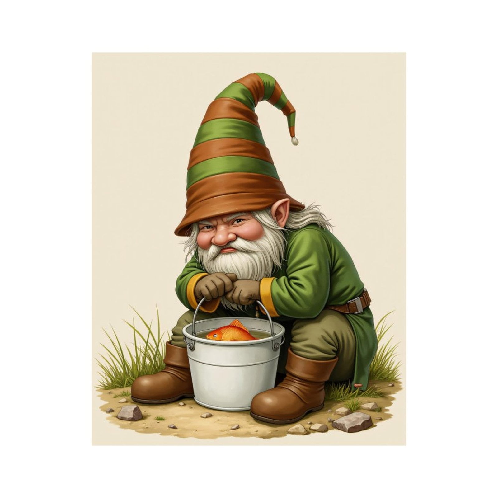 Paint by Numbers Kit for Adults, Gnome Holding Fish Bucket Outdoors ...