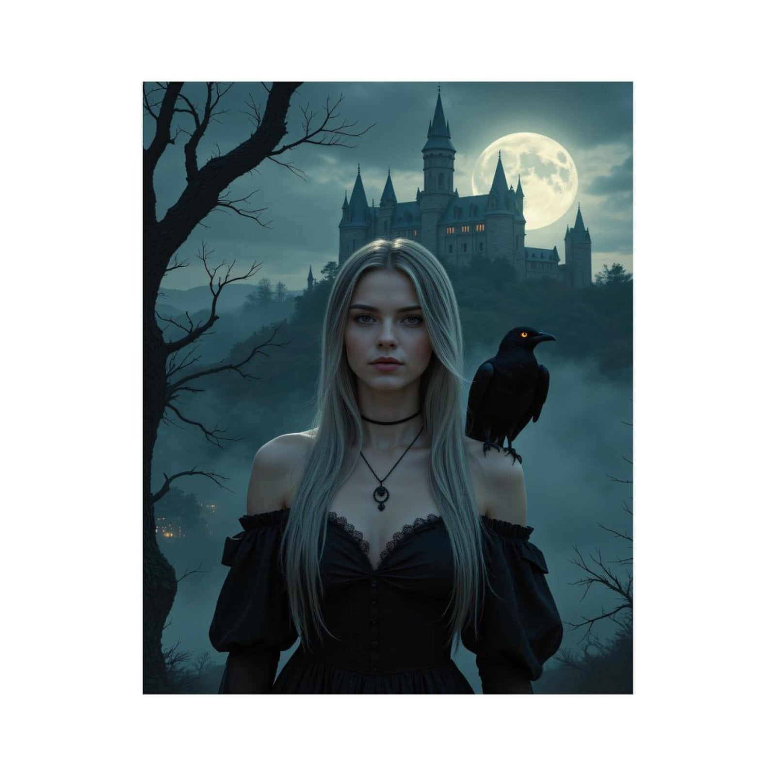 Paint by Numbers Kit for Adults, Gothic Woman Raven Castle Moonlit ...