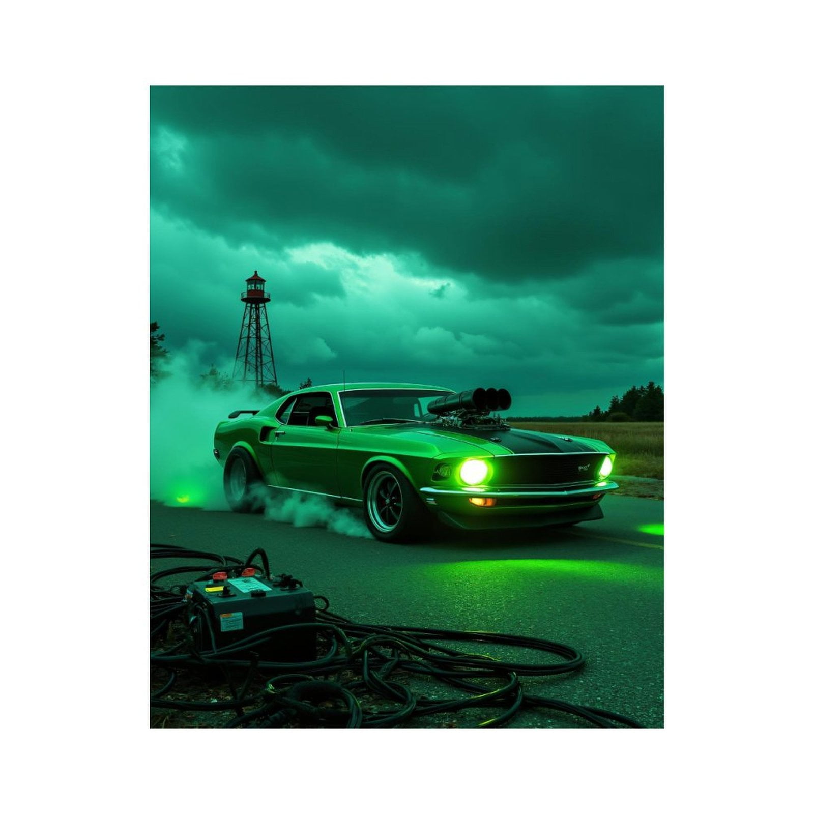Paint by Numbers Kit for Adults, Green Muscle Car Night Scene Paint by ...