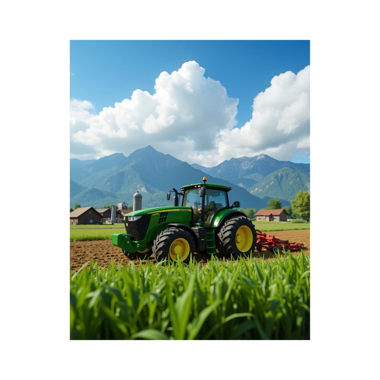 Paint by Numbers Kit for Adults, Green Tractor Mountain Farm Scene ...