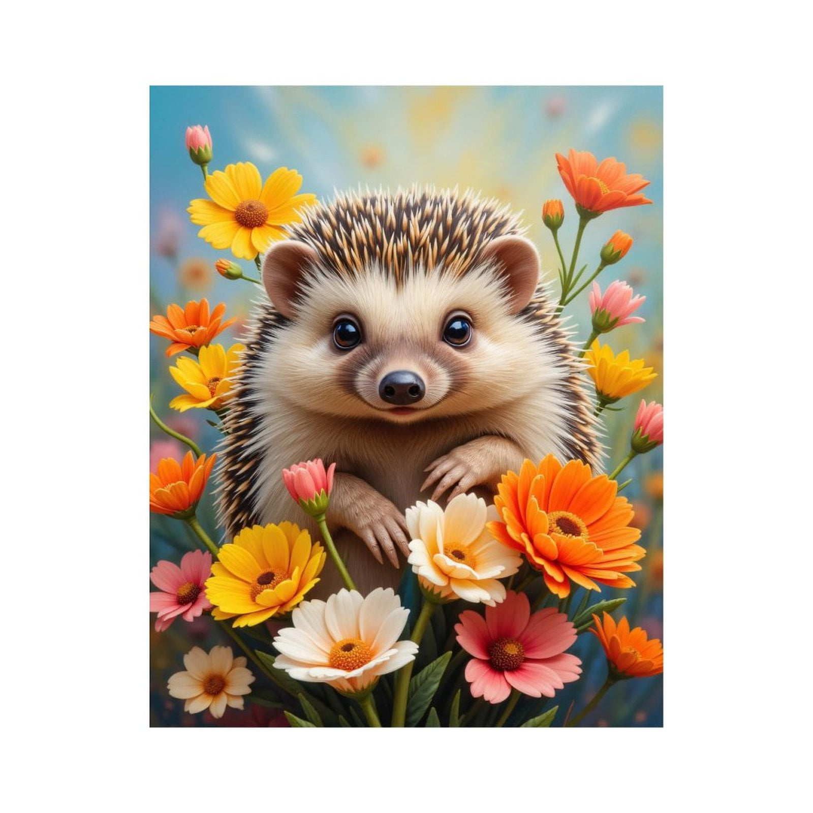 Paint by Numbers Kit for Adults, Hedgehog Among Colorful Blossoms Paint ...