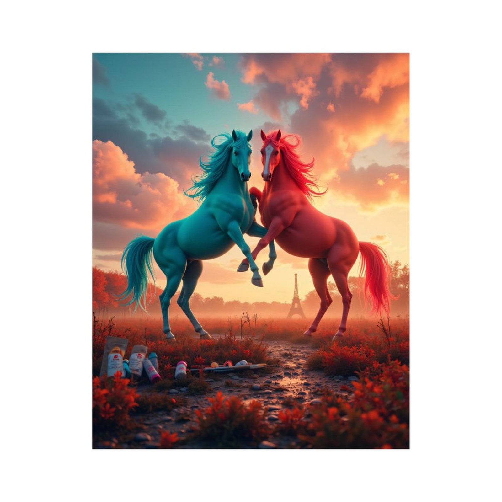 Paint by Numbers Kit for Adults, Horses Dawn Eiffel Tower Vibrant ...