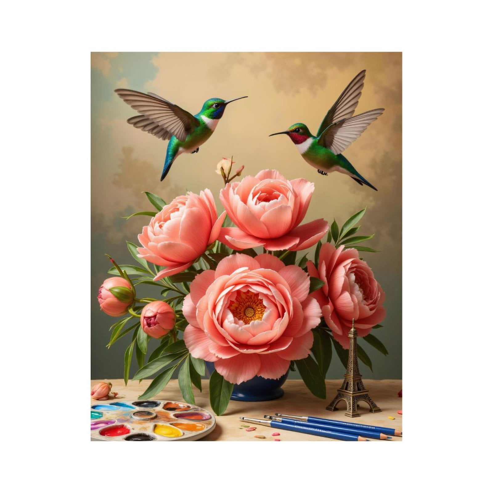 Paint by Numbers Kit for Adults, Hummingbirds Peonies Eiffel ...