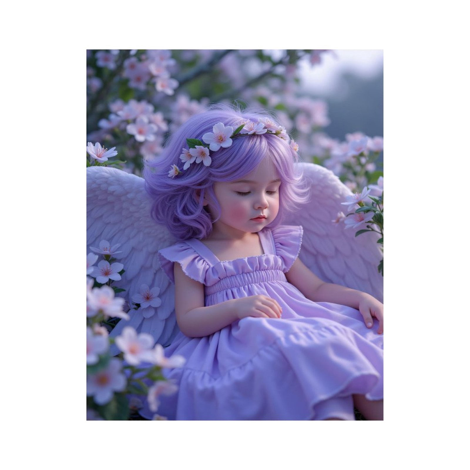 Paint by Numbers Kit for Adults, Lilac Haired Angel Among Blossoms ...